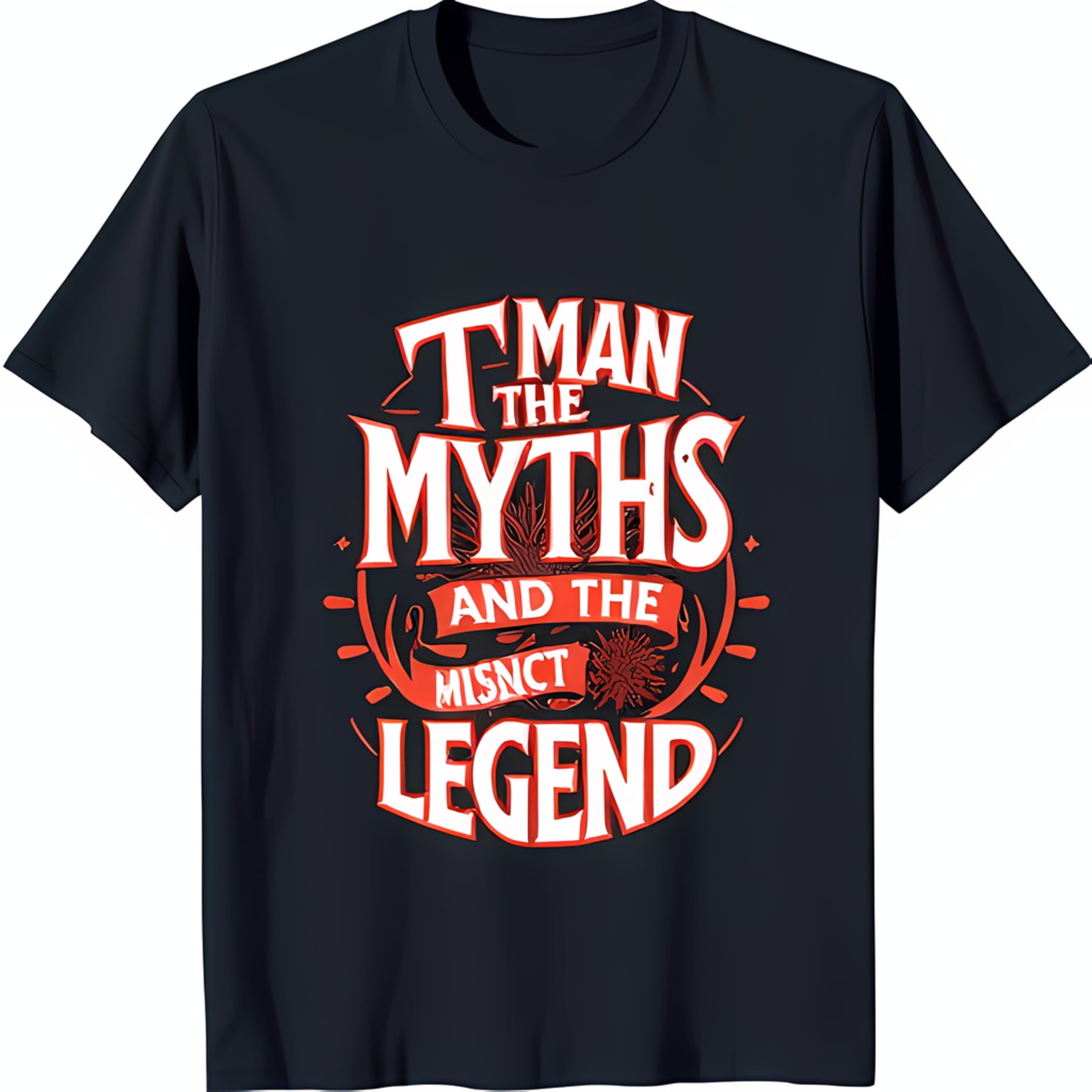 Stylish Black T-Shirt with Bold Chest Graphic: 'T Man the Myths and the ...
