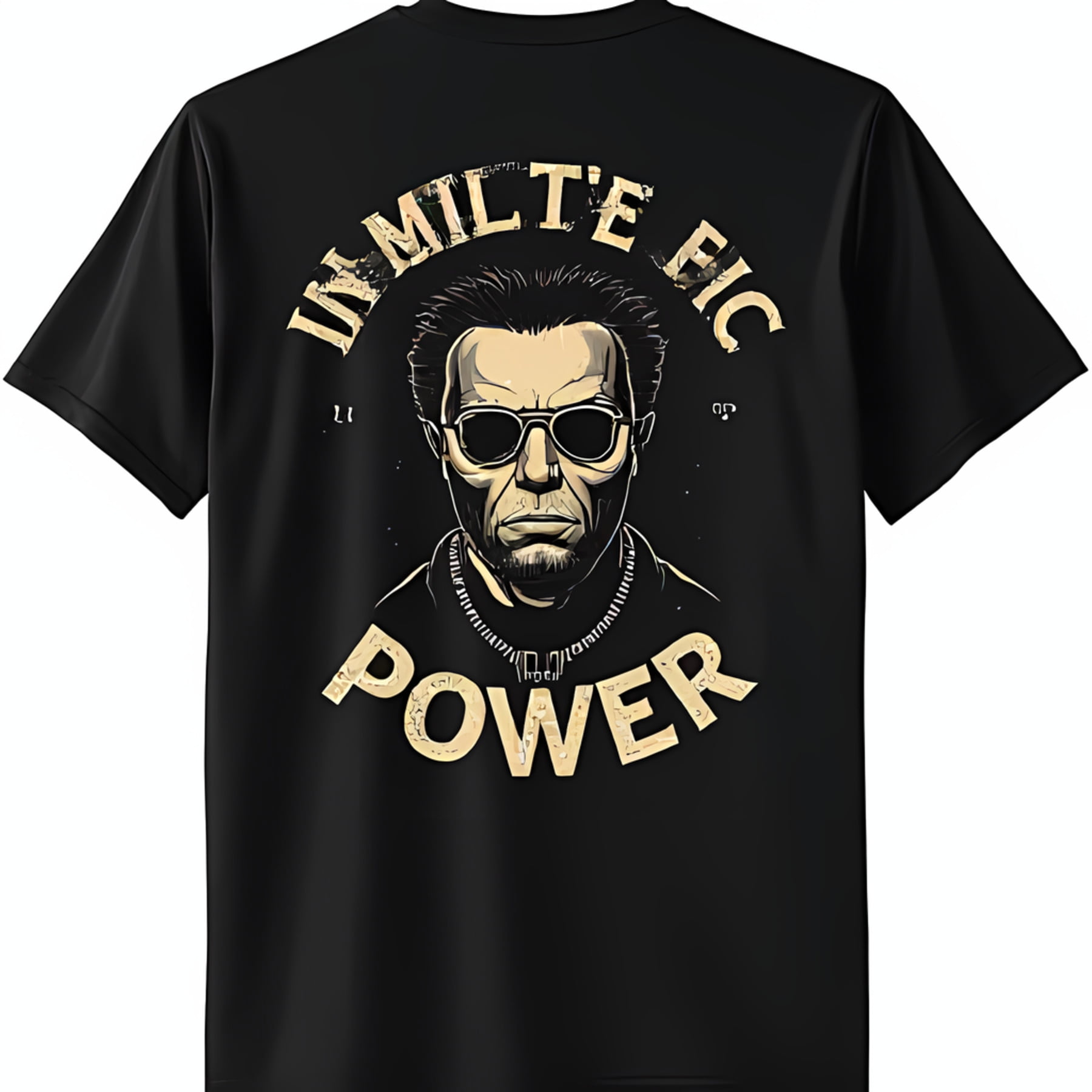 Stylish Black T-Shirt with Bold Chest Graphic Un Milte Fic Power in ...
