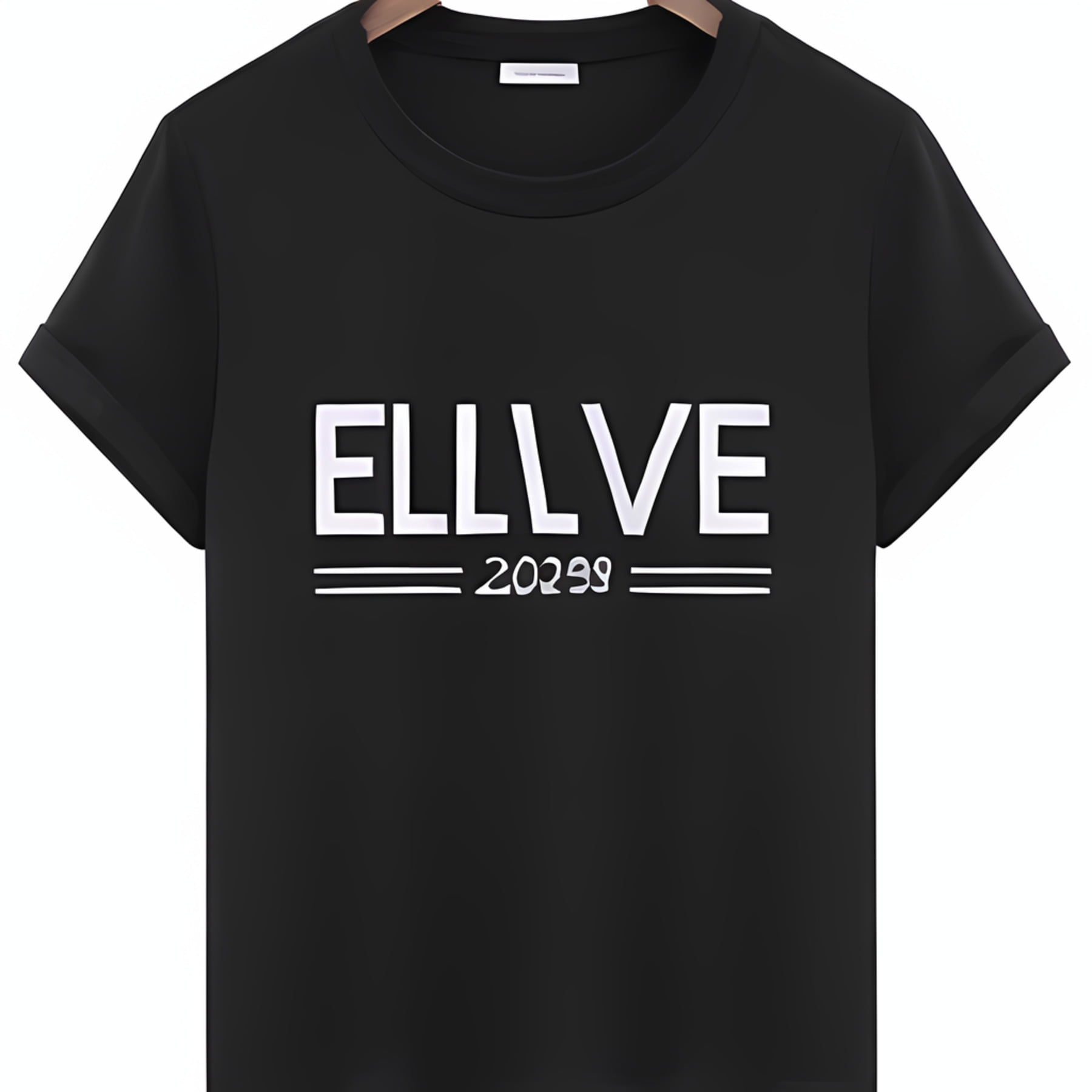 Stylish Black T-Shirt with Bold ELLVE Graphic and 20299 Design ...