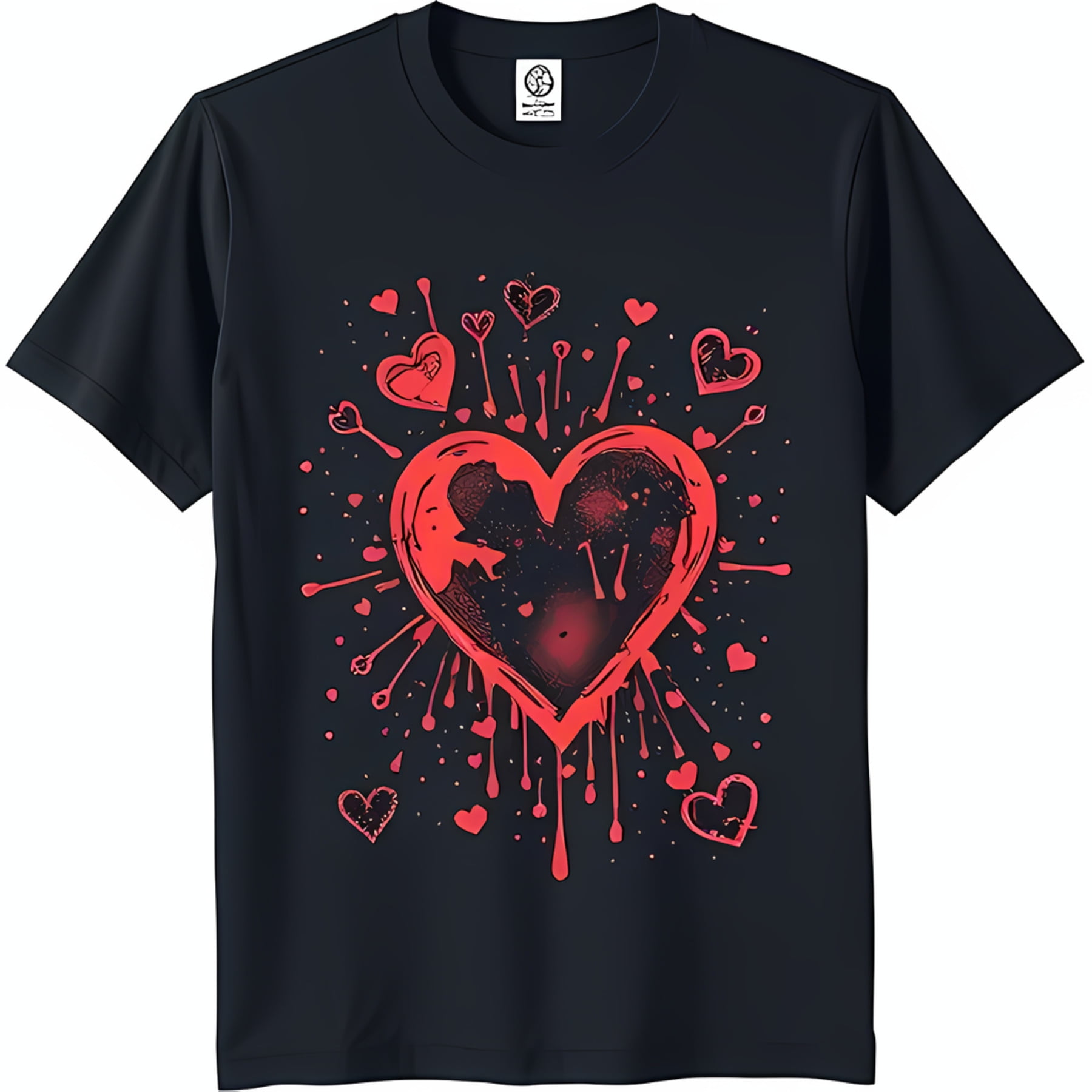 Stylish Black T-Shirt with Bold Heart Graphic Red Drips & Arrows for ...