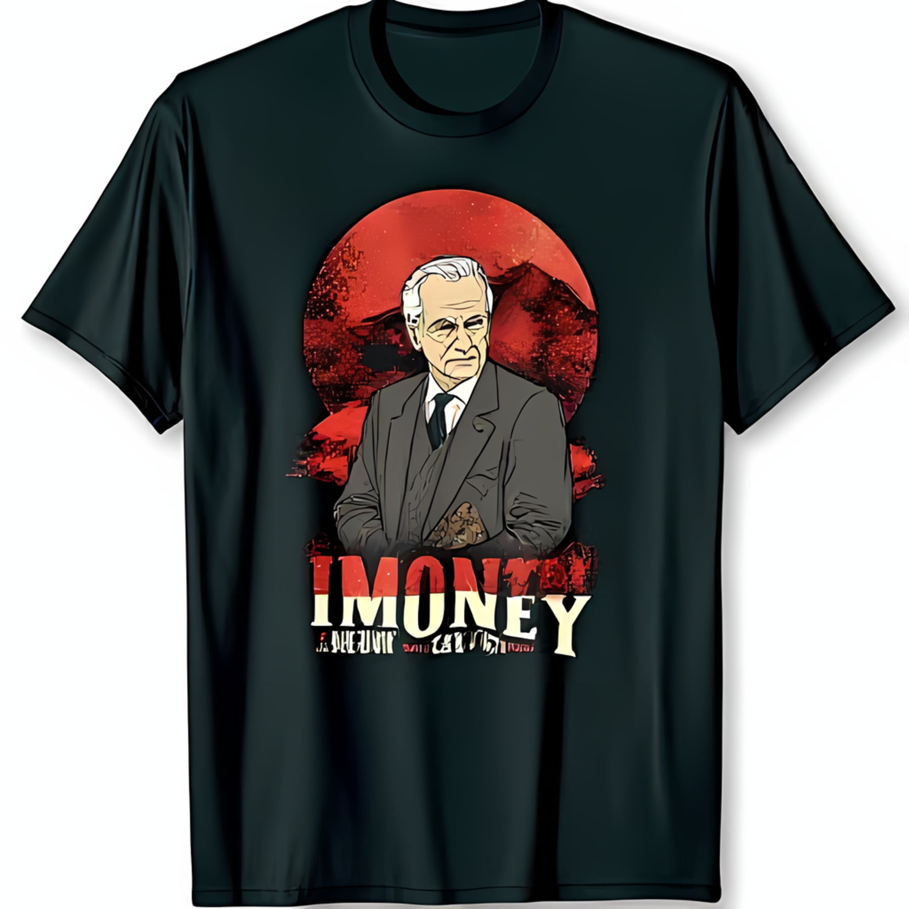 Stylish Black T-Shirt with Bold 'IMONEY' Graphic & Portrait Design ...
