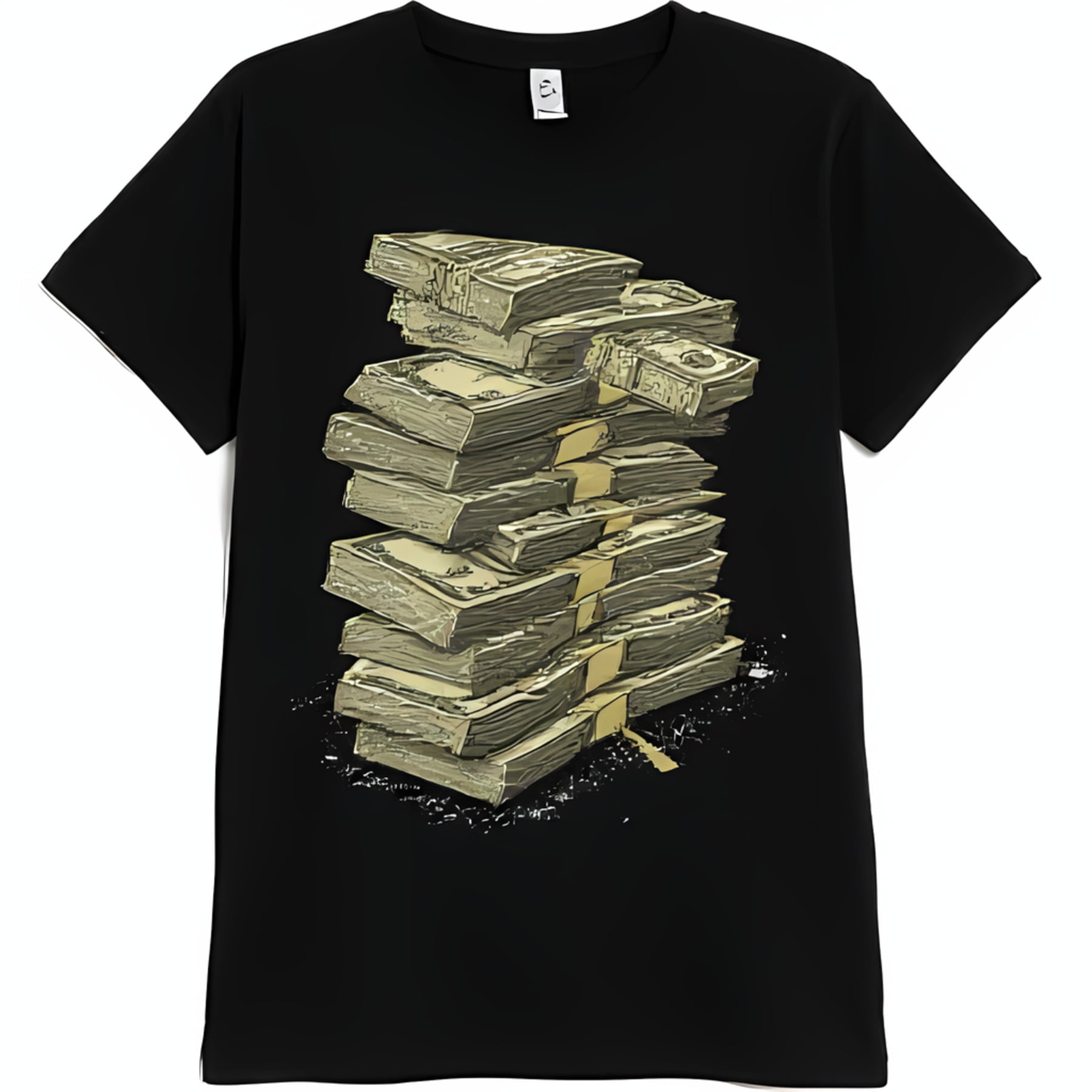 Stylish Black T-Shirt with Bold Money Stack Graphic Design Eye Catching ...