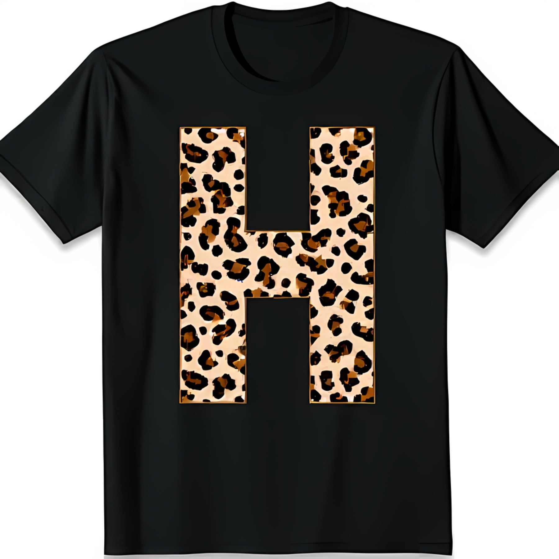 Stylish Black T-Shirt with Bold Print 'H' Graphic and Gold Outline ...