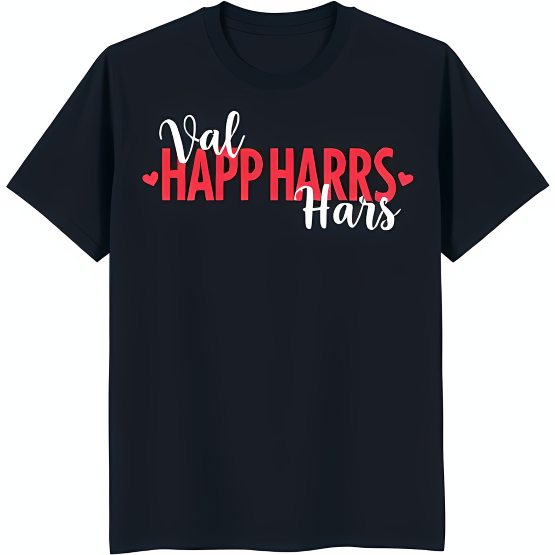 Stylish Black T-Shirt with Bold Red & White Graphic: 'Val Happ Harrs ...