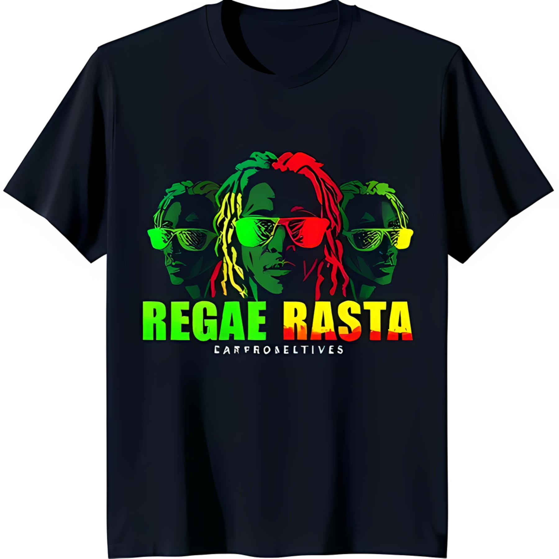 Stylish Black T-Shirt with Bold Reggae Rasta Graphic & Dreadlock ...