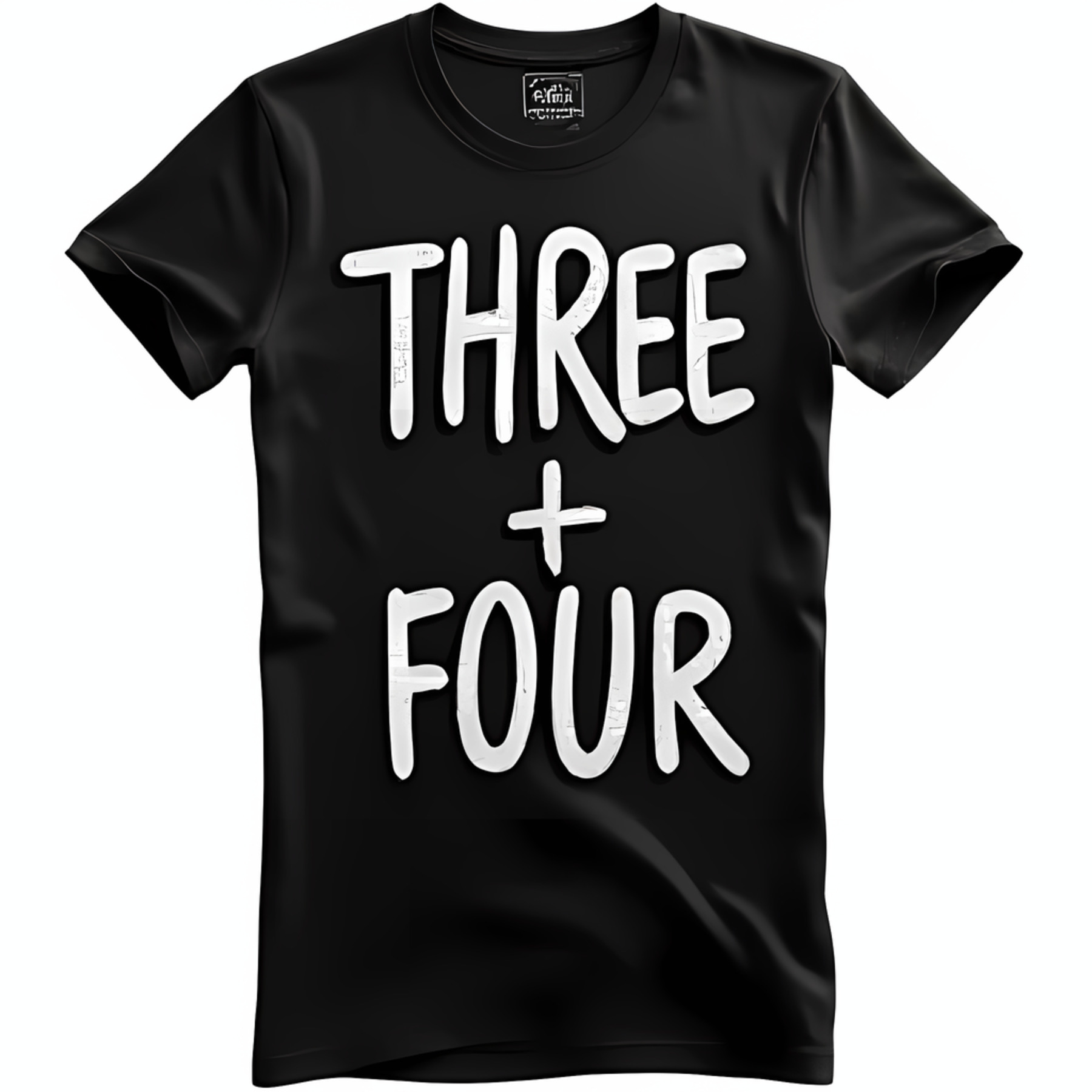 Stylish Black T-Shirt with Bold Three Four Handwritten Graphic Design ...
