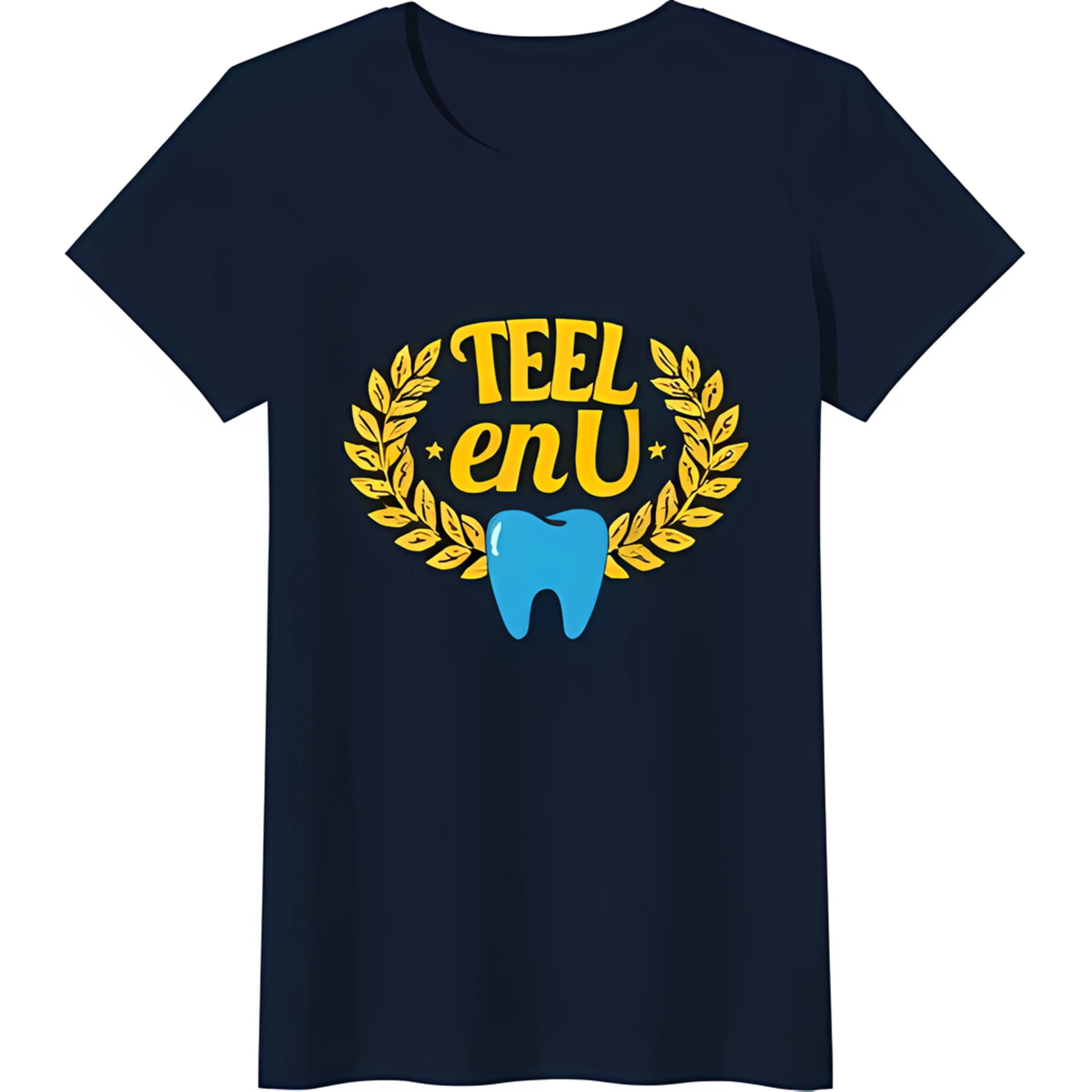Stylish Black T-Shirt with Bold Yellow 'TEEL en U' Graphic & Leaf ...