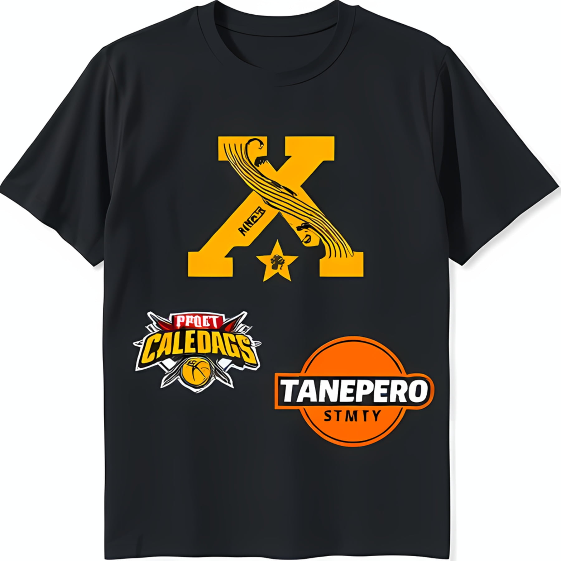 Stylish Black T-Shirt with Bold Yellow 'X' and Graphic for Fans ...