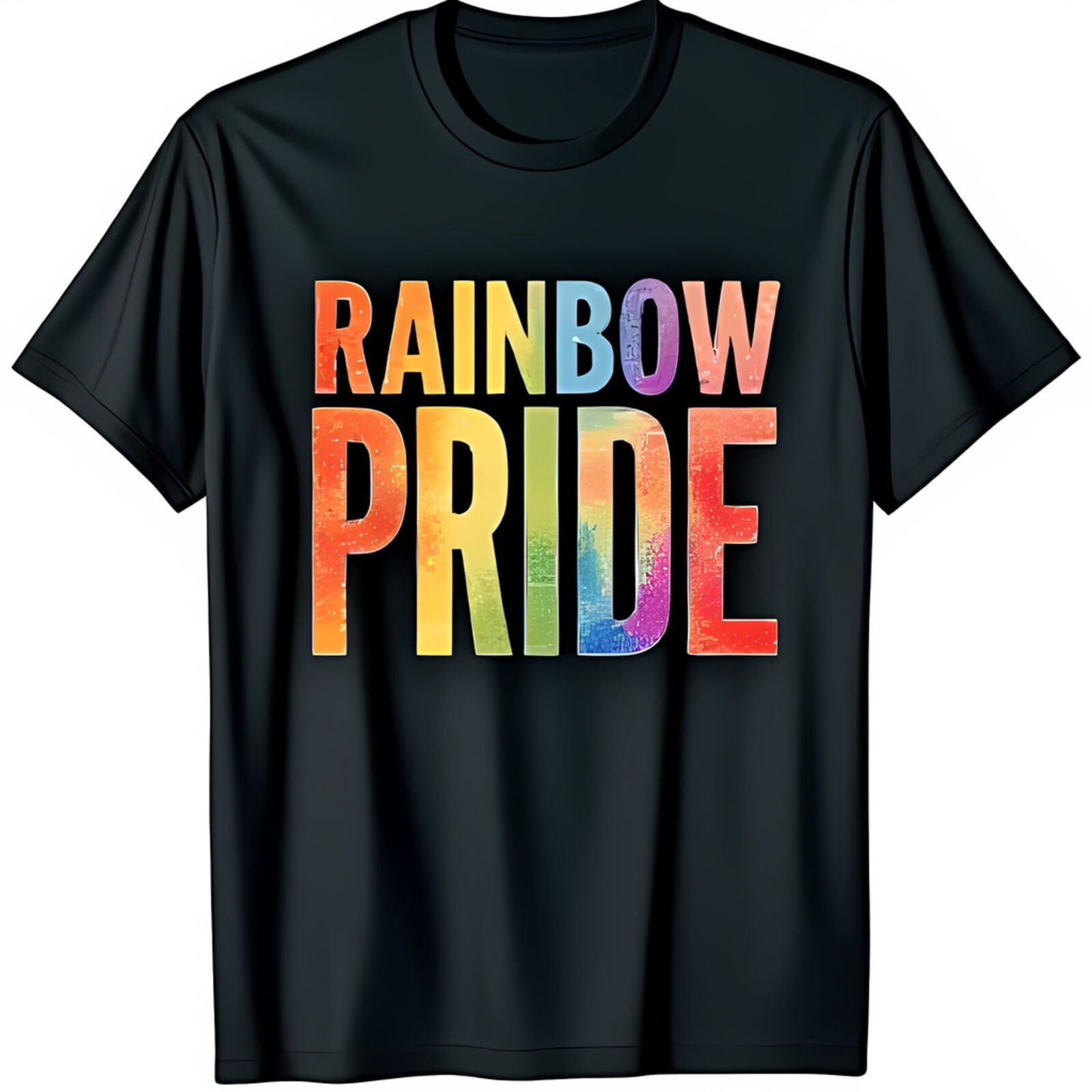 Stylish Black T-Shirt with Colorful RAINBOW PRIDE Graphic Design ...
