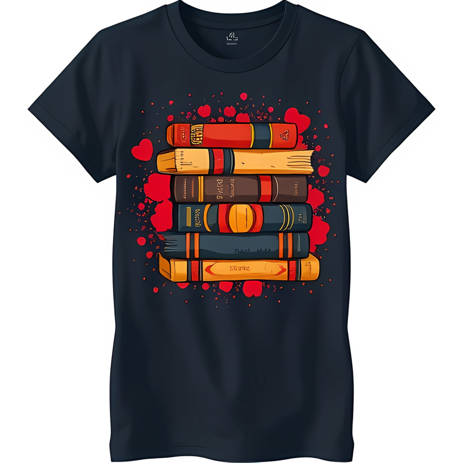 Stylish Black T-Shirt with Colorful Stacked Graphic and Red Splotches ...