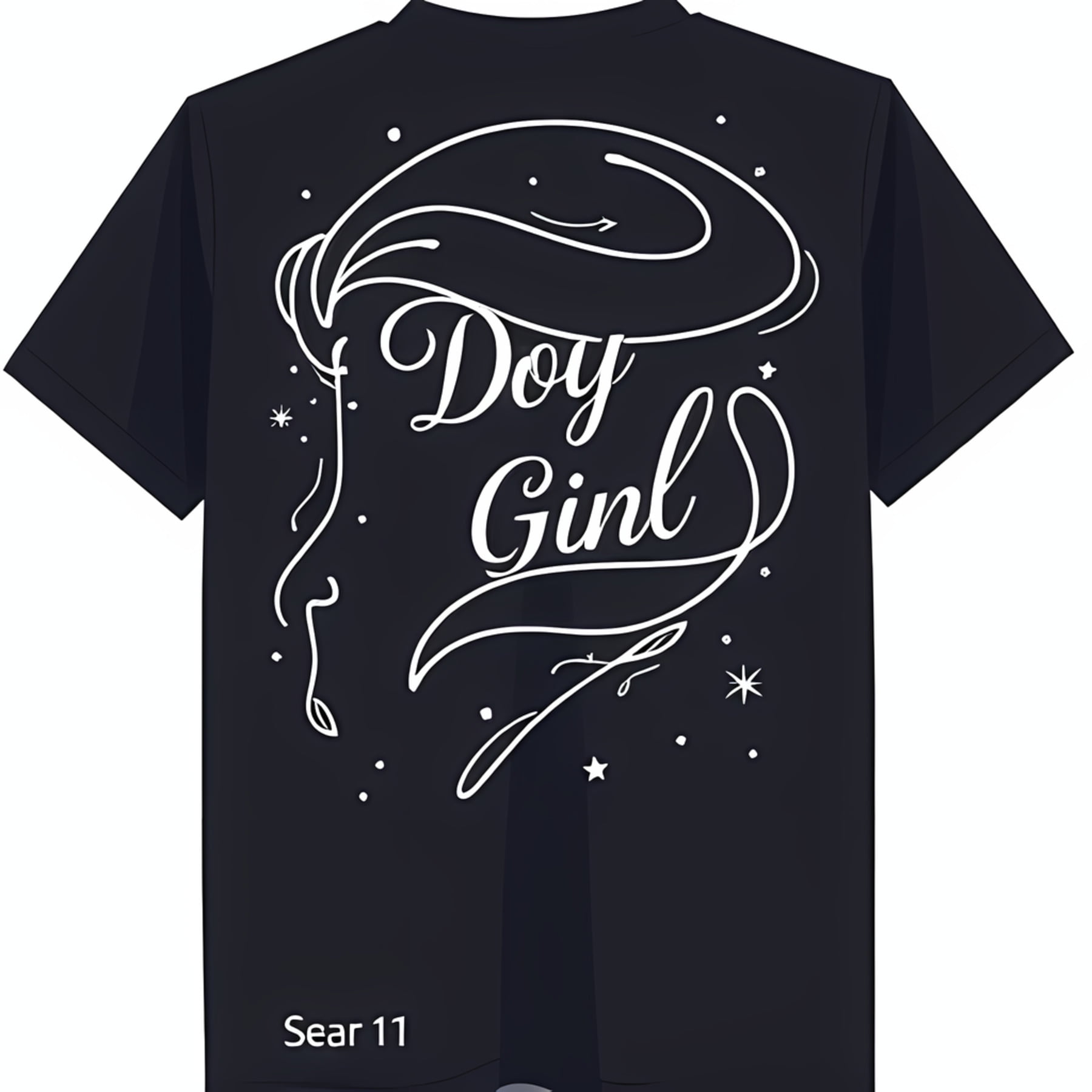 Stylish Black T-Shirt with Cursive 'Doy Girl' Design & Star Accents ...