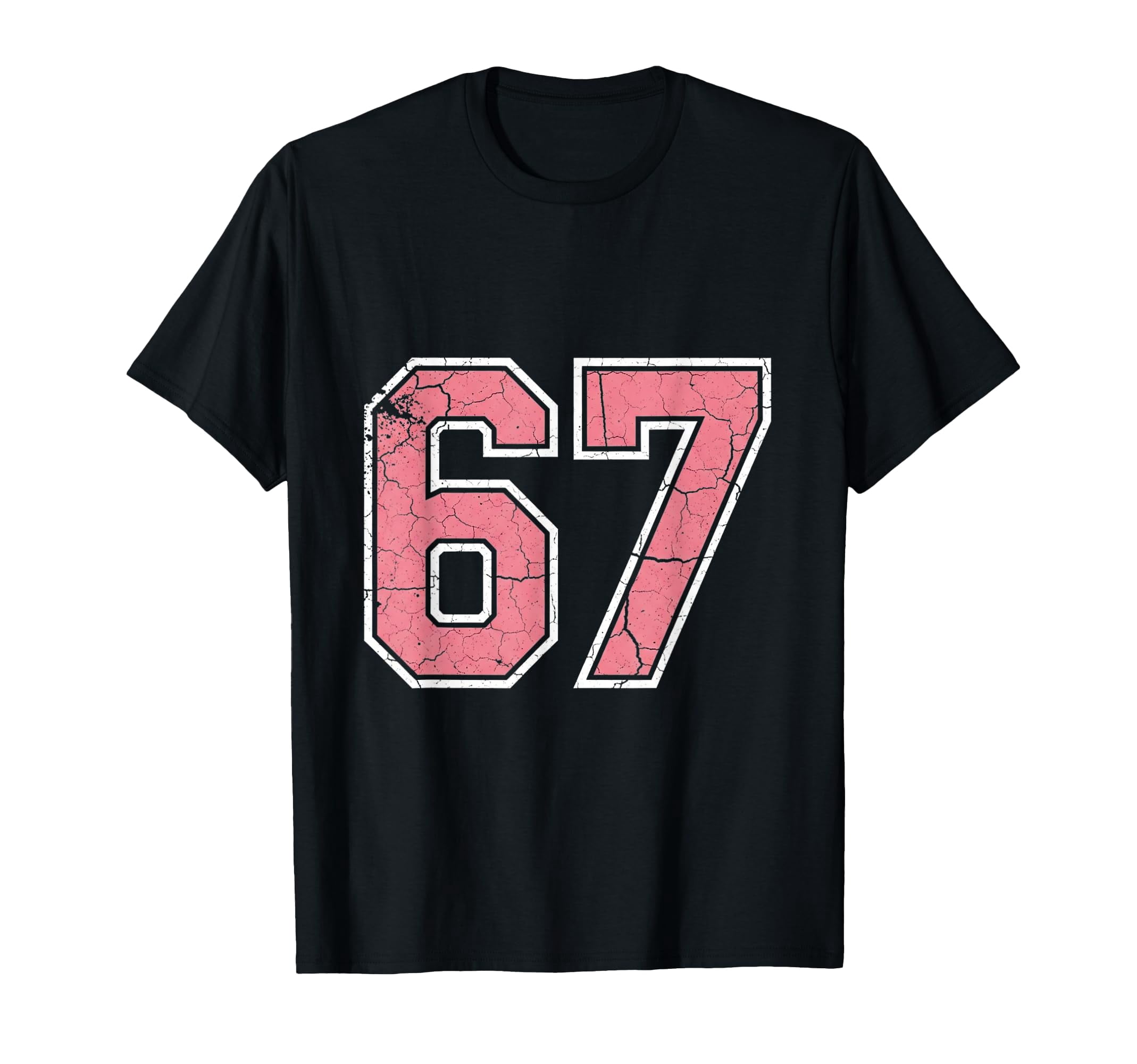 Stylish Black T-Shirt with Distressed Pink Number 67 Design for Fans ...