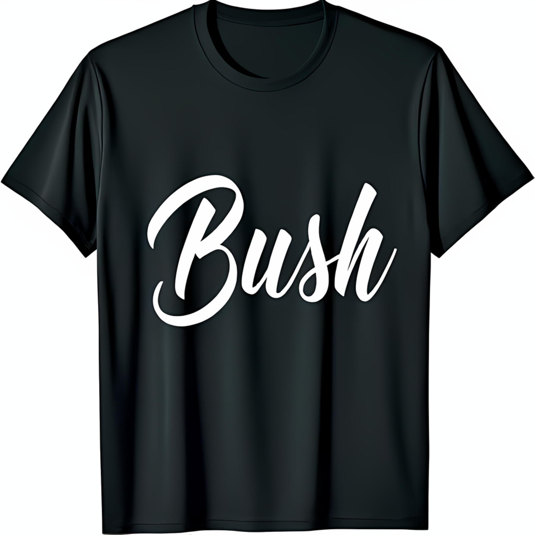 Stylish Black T-Shirt with Elegant White Cursive Bush Graphic for ...