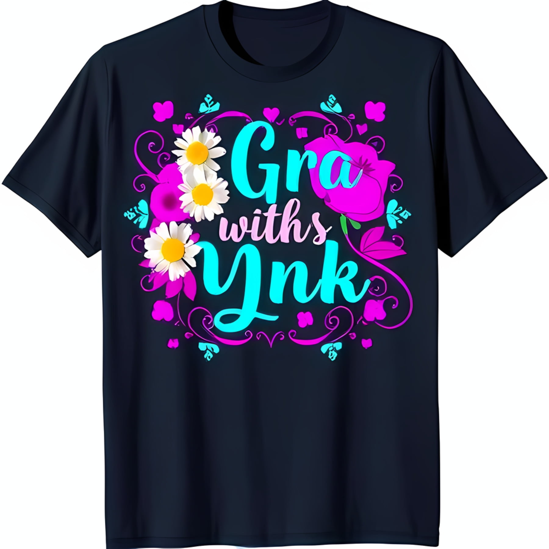 Stylish Black T-Shirt with Eye Catching Floral Graphic & 'Gra with Ynk' Design - Walmart.com