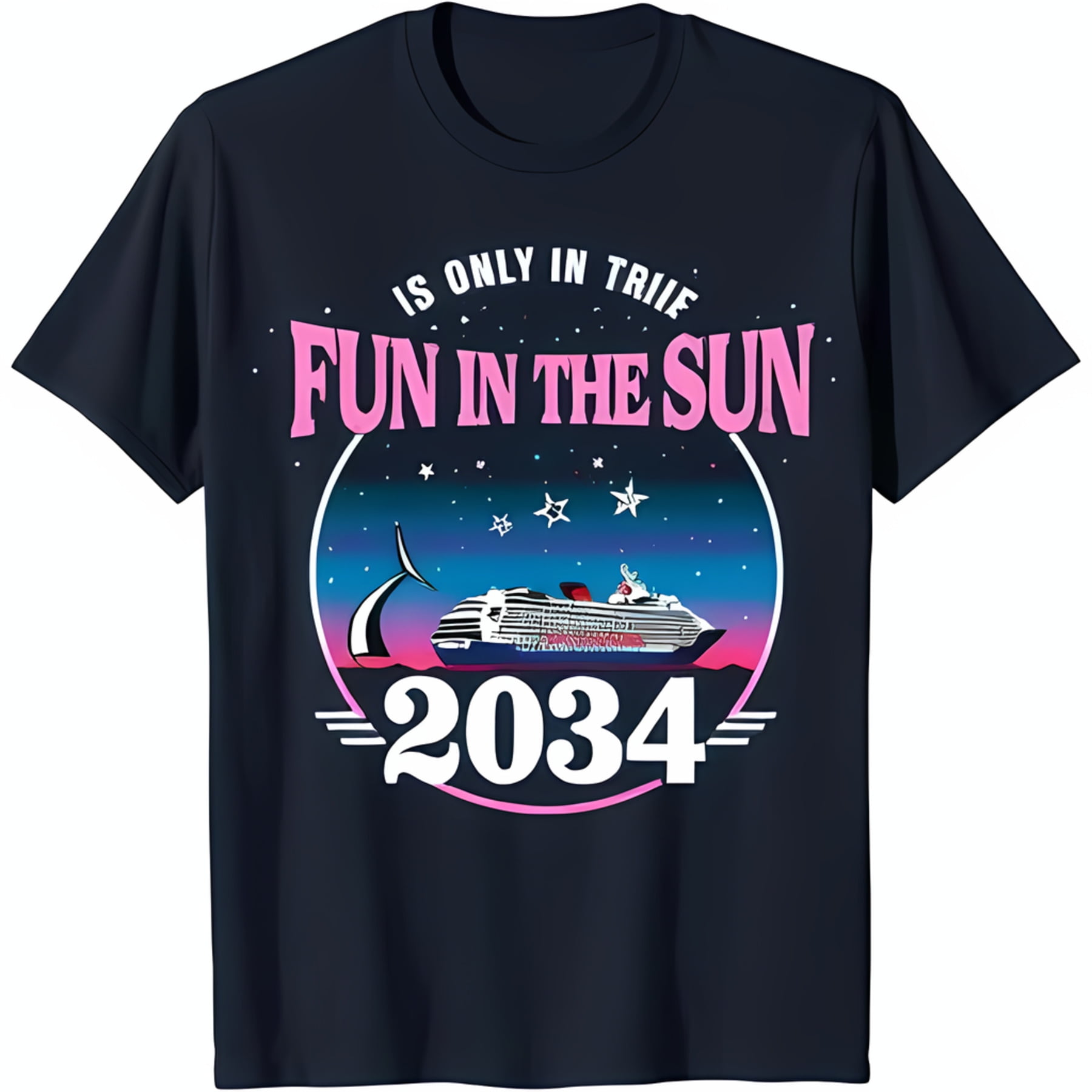Stylish Black T-Shirt with Eye Catching Graphic: 'True Fun in the Sun ...