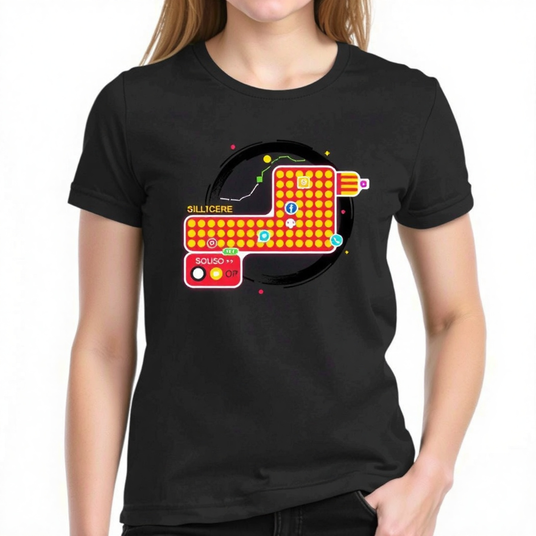 Stylish Black T-Shirt with Futuristic Transportation Map Graphic ...