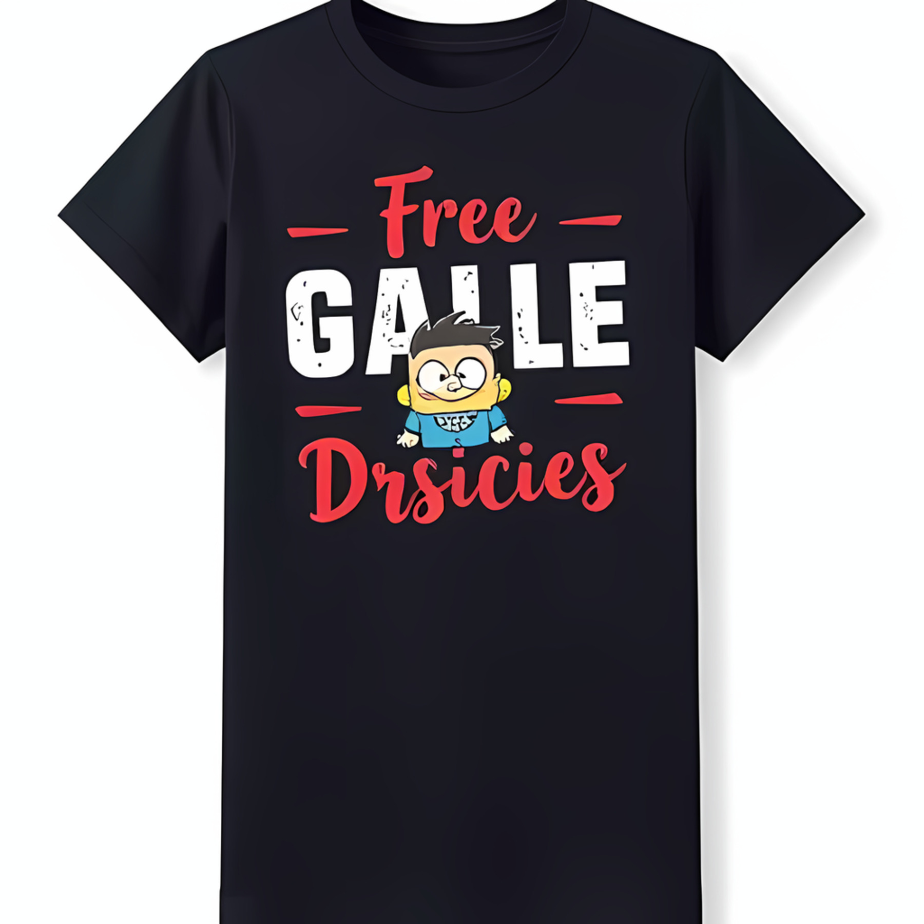 Stylish Black T-Shirt with ' Galle Drsicies' Graphic & Cartoon Design ...