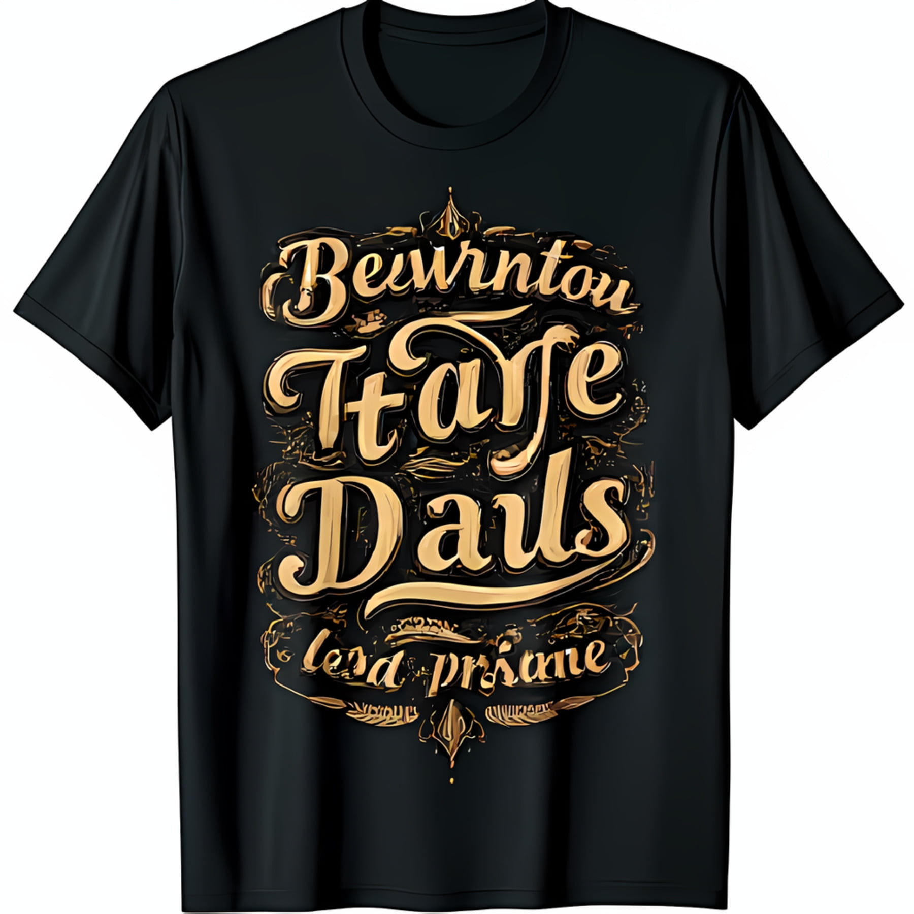 Stylish Black T-Shirt with Gold Cursive Graphic Bewrntou Tafe Dauls ...