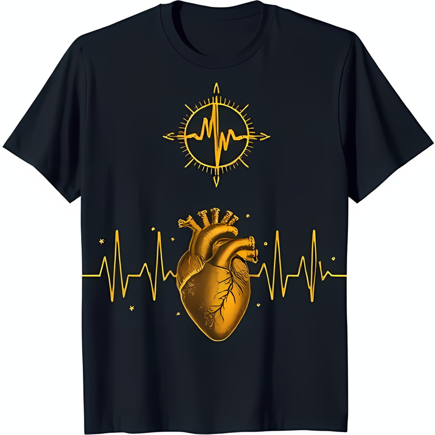 Stylish Black T-Shirt with Gold Heart EKG Graphic & Design - Walmart.com