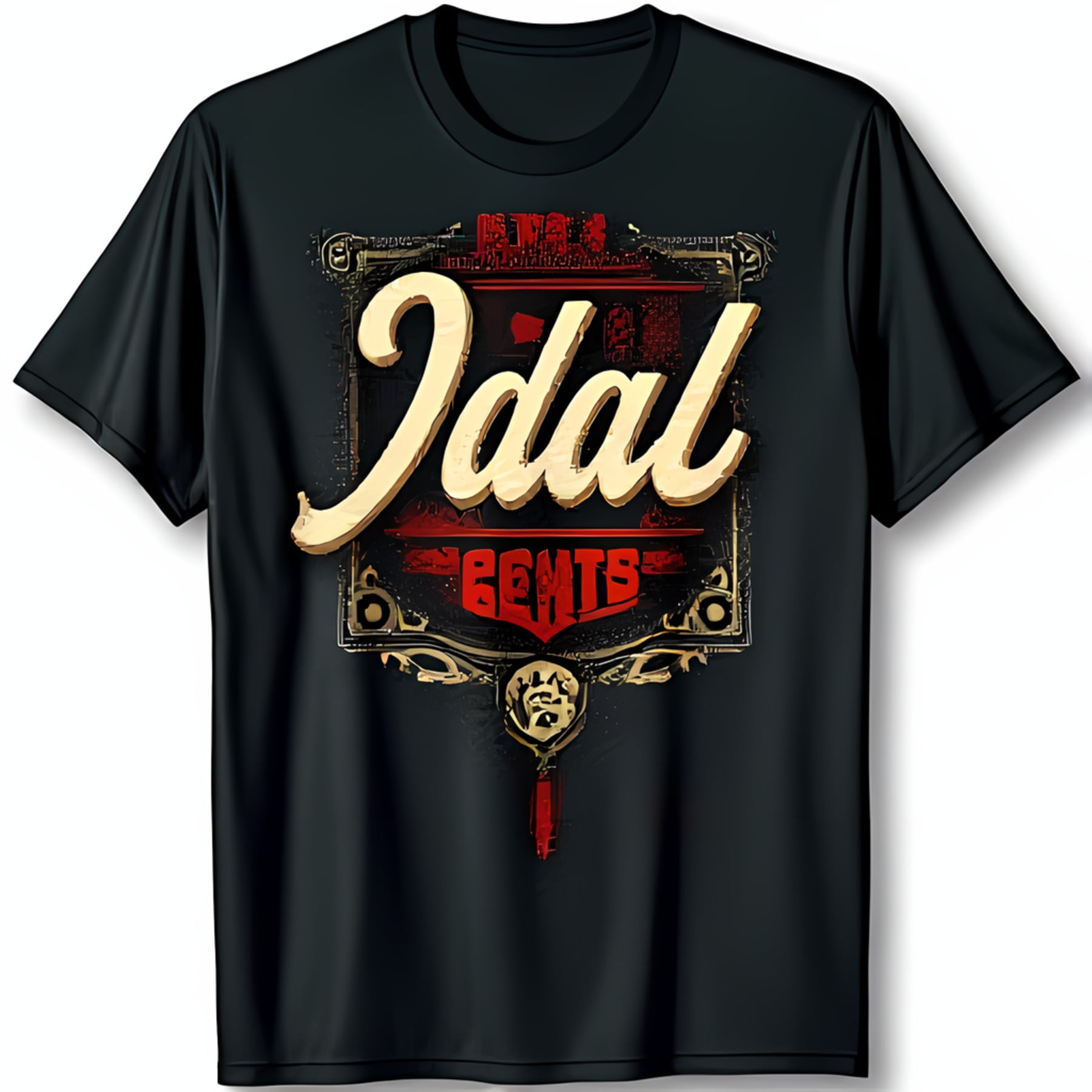 Stylish Black T-Shirt with Gold Ornate & Bold Red Idal Gents Graphic ...