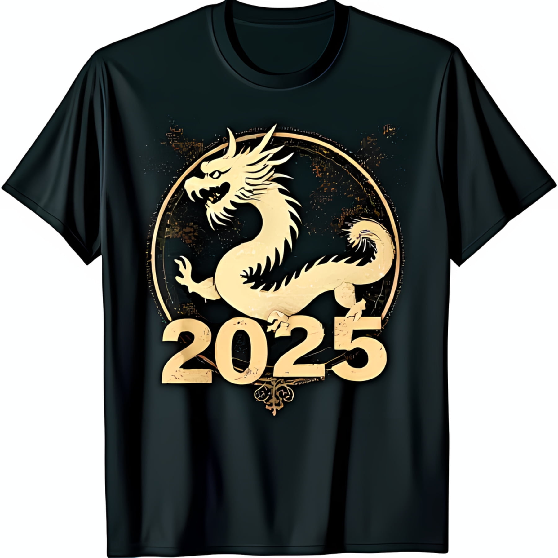 Stylish Black T-Shirt with Golden Graphic for Chinese New Year 2025 ...