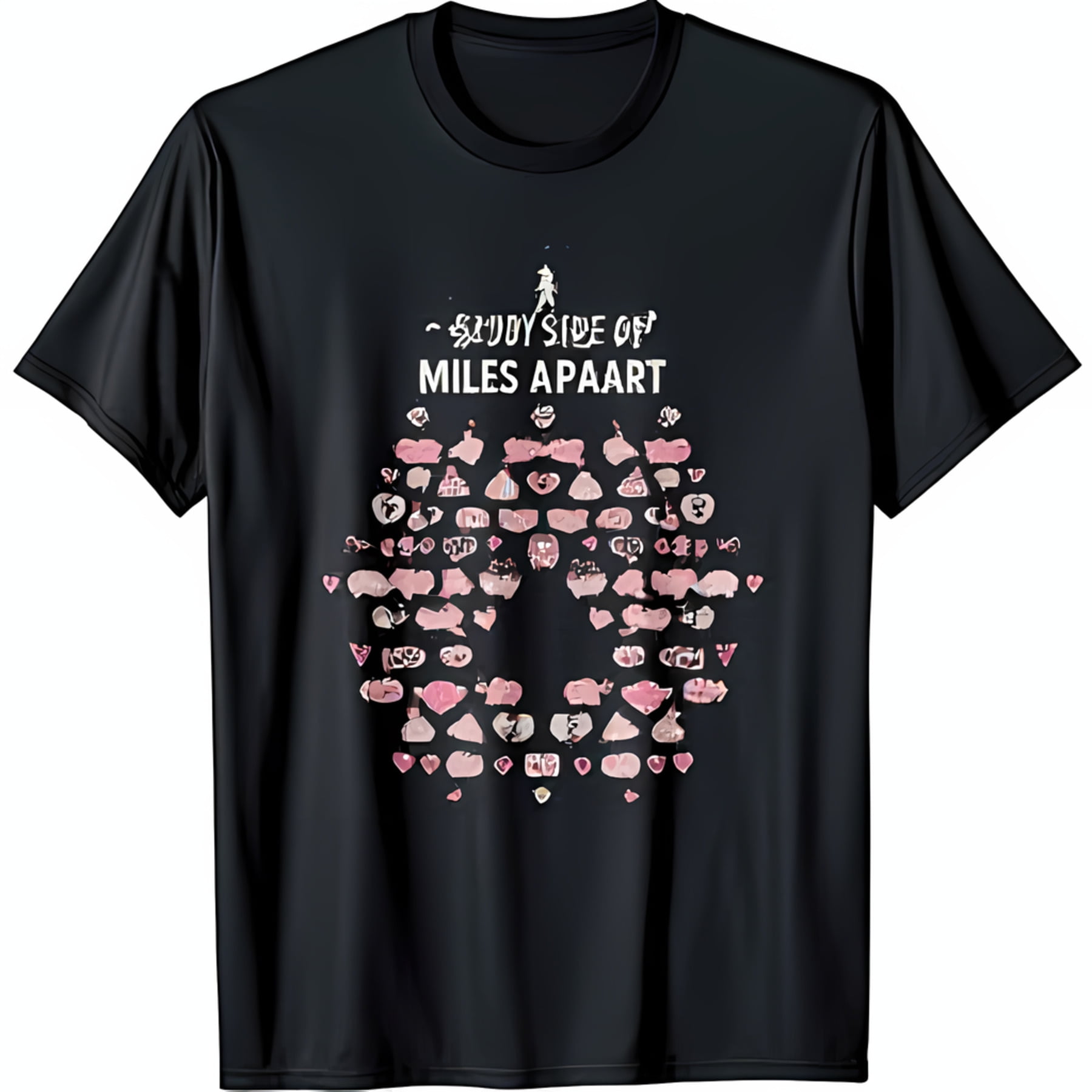 Stylish Black T-Shirt with Heart Graphic & SLUDDY SIDE of MILES APAART ...