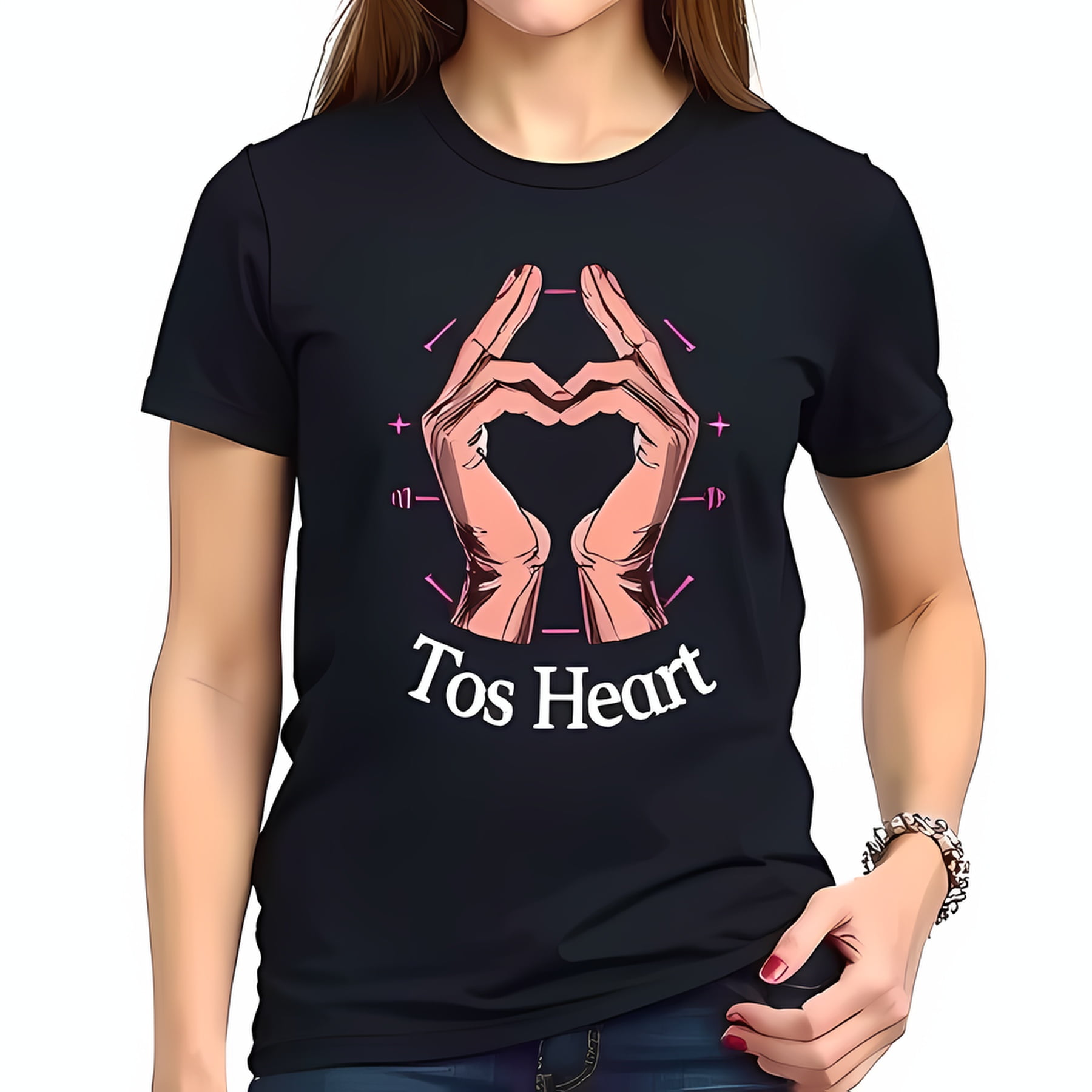Stylish Black T-Shirt with Heart-Shaped Hands Graphic - "Tos Heart ...