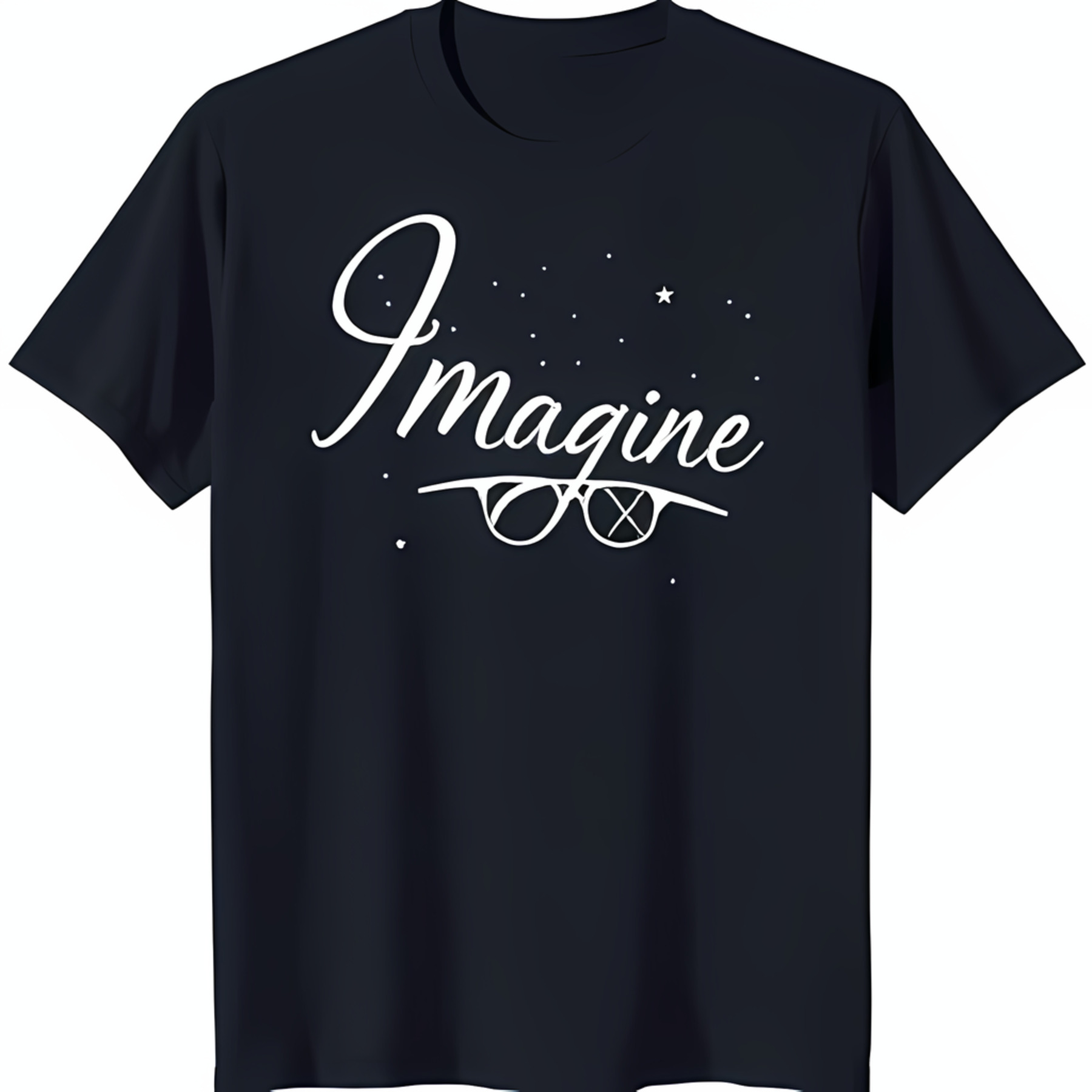 Stylish Black T-Shirt with 'Imagine' Cursive Graphic & Star Accents ...