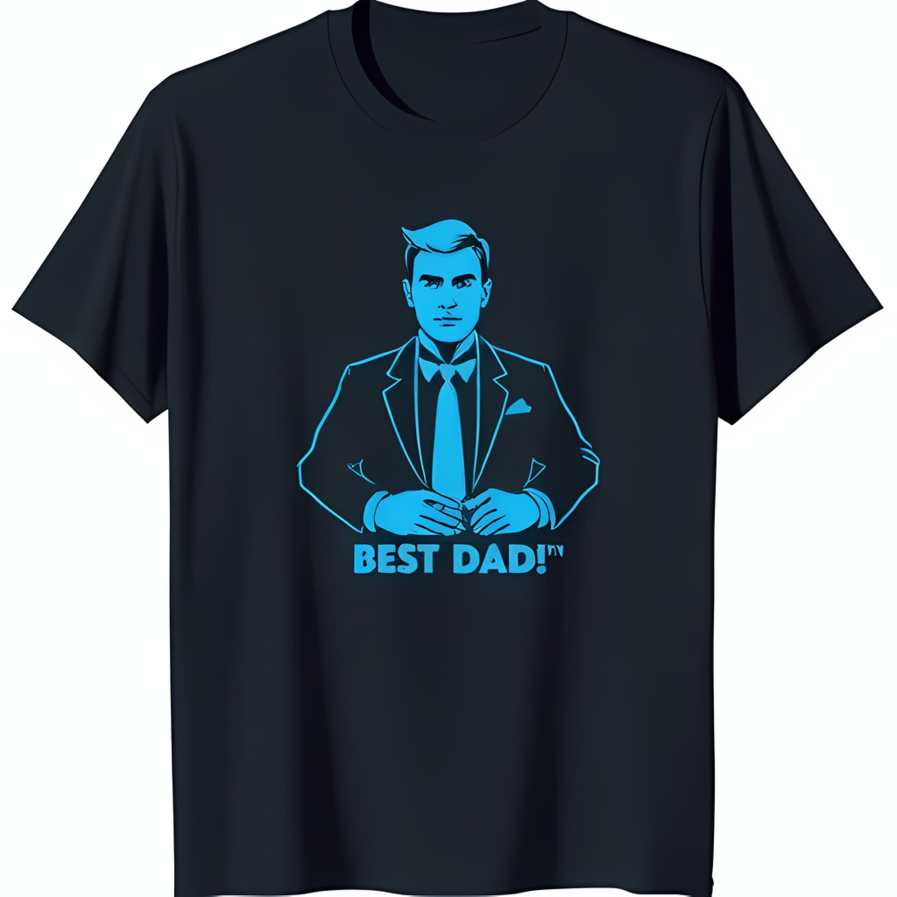 Stylish Black T-Shirt with Light Blue Suit Graphic & 'BEST DAD ' Text ...
