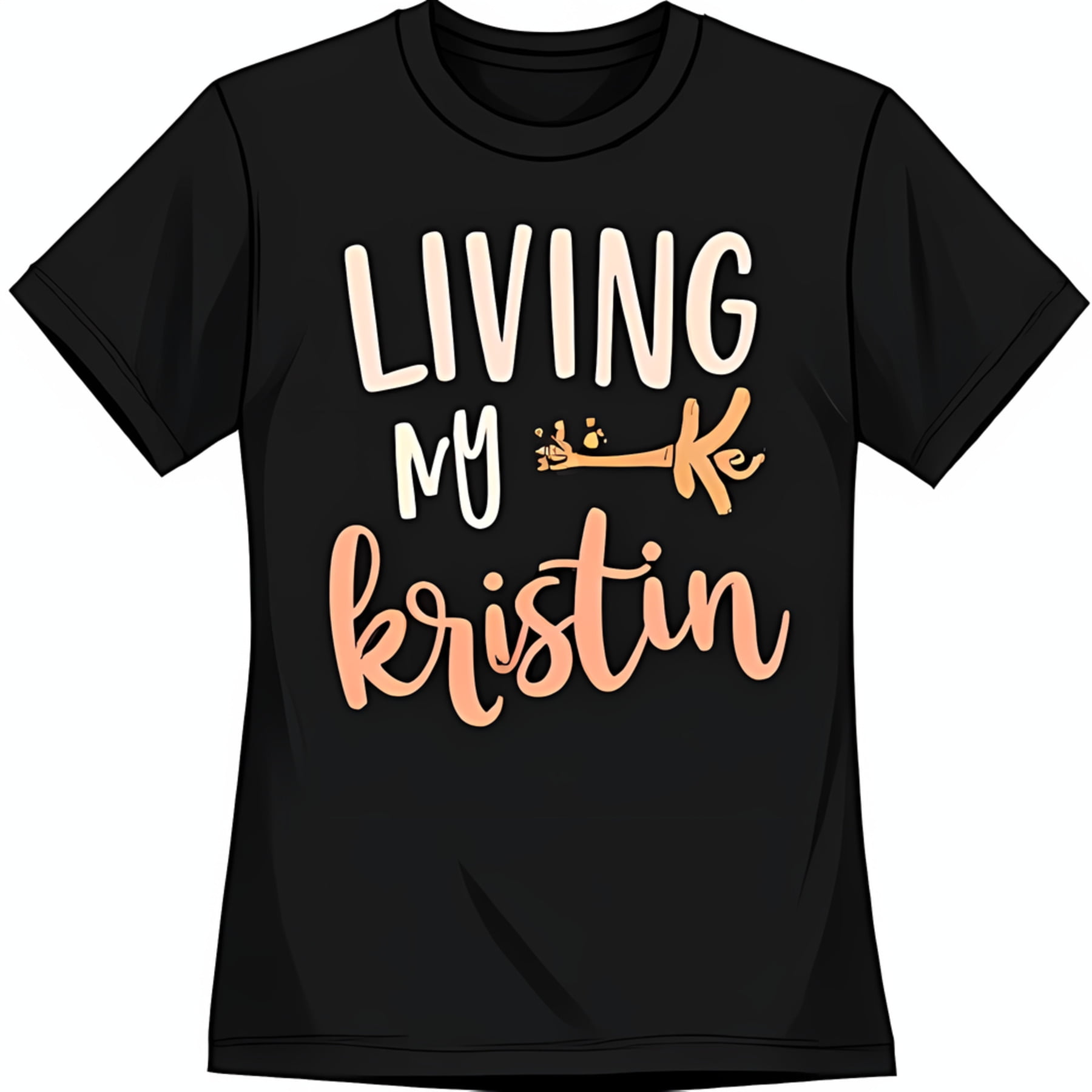 Stylish Black T-Shirt with Living My Kristin Cursive Graphic & Arrow ...