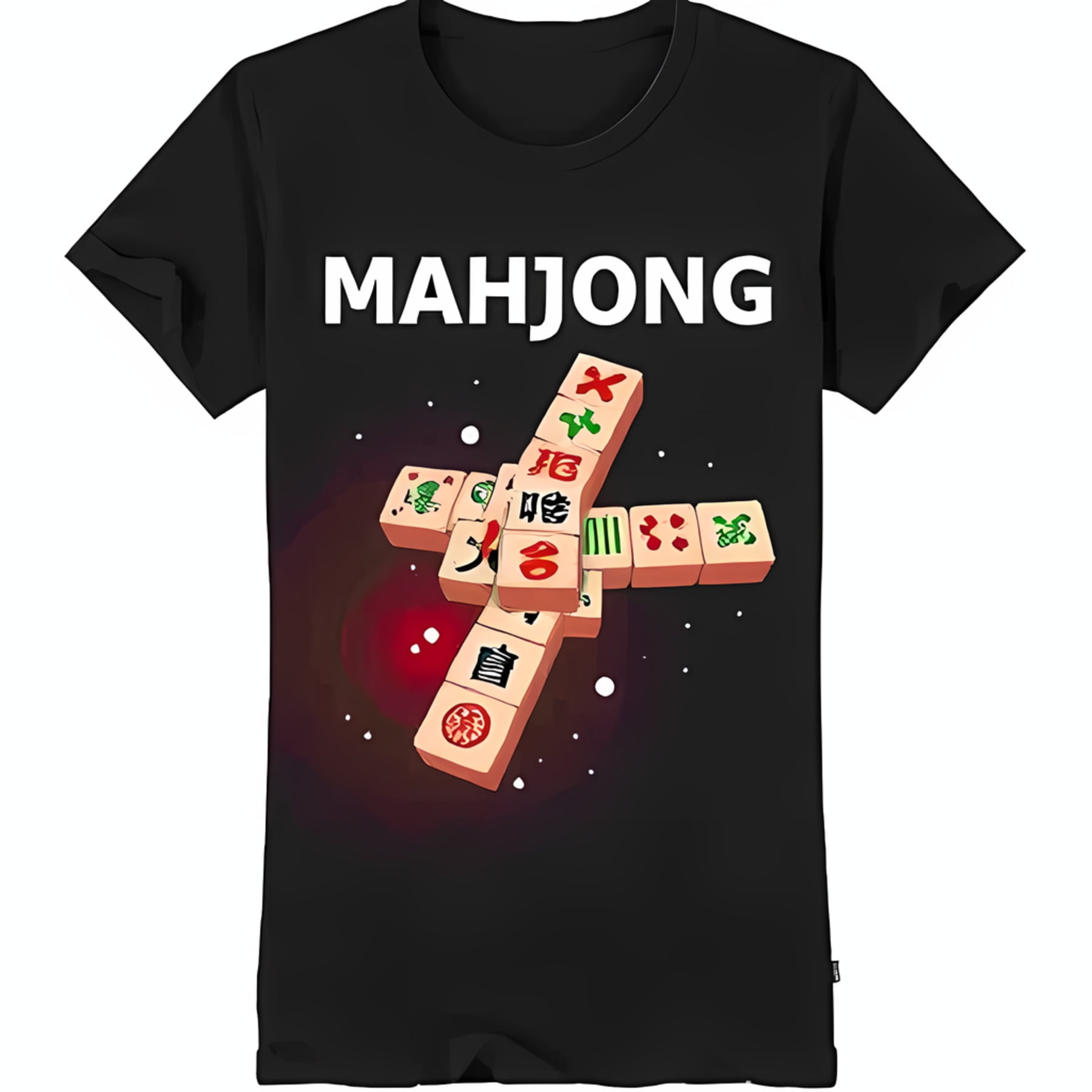 Stylish Black T-Shirt with 'Mahjong' Graphic and Colorful Mahjong Tiles ...