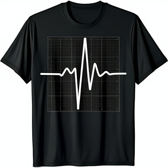 Stylish Black T-Shirt with Modern White EKG Heartbeat Graphic on ...