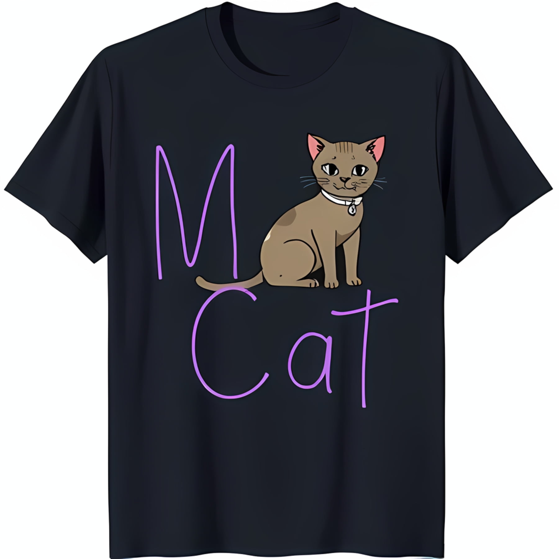 Stylish Black T-Shirt with 'My Cat' in Cursive & Cute Cartoon Cat ...