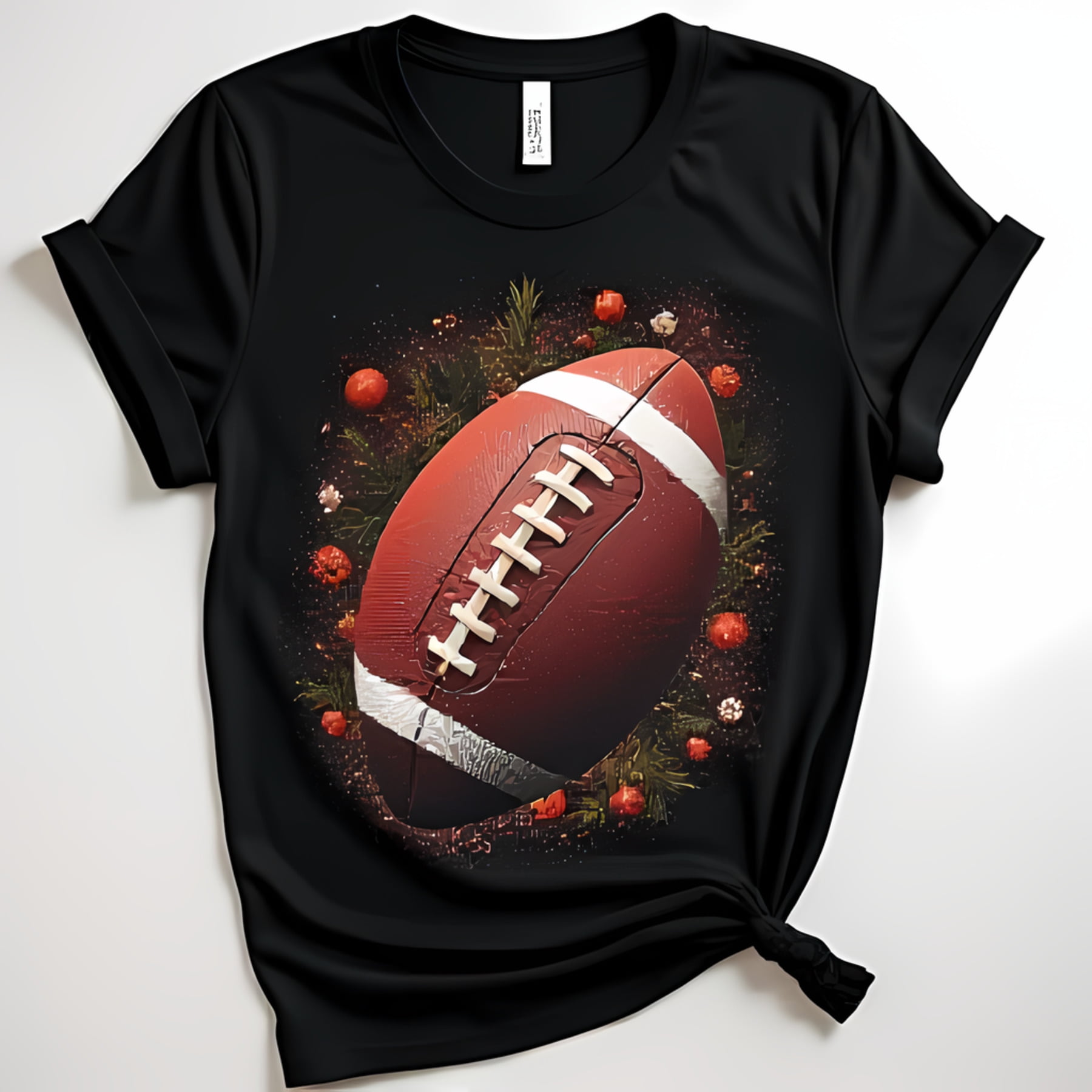 Stylish Black T-Shirt with Off Center Design Leaves & Berries - Walmart.com