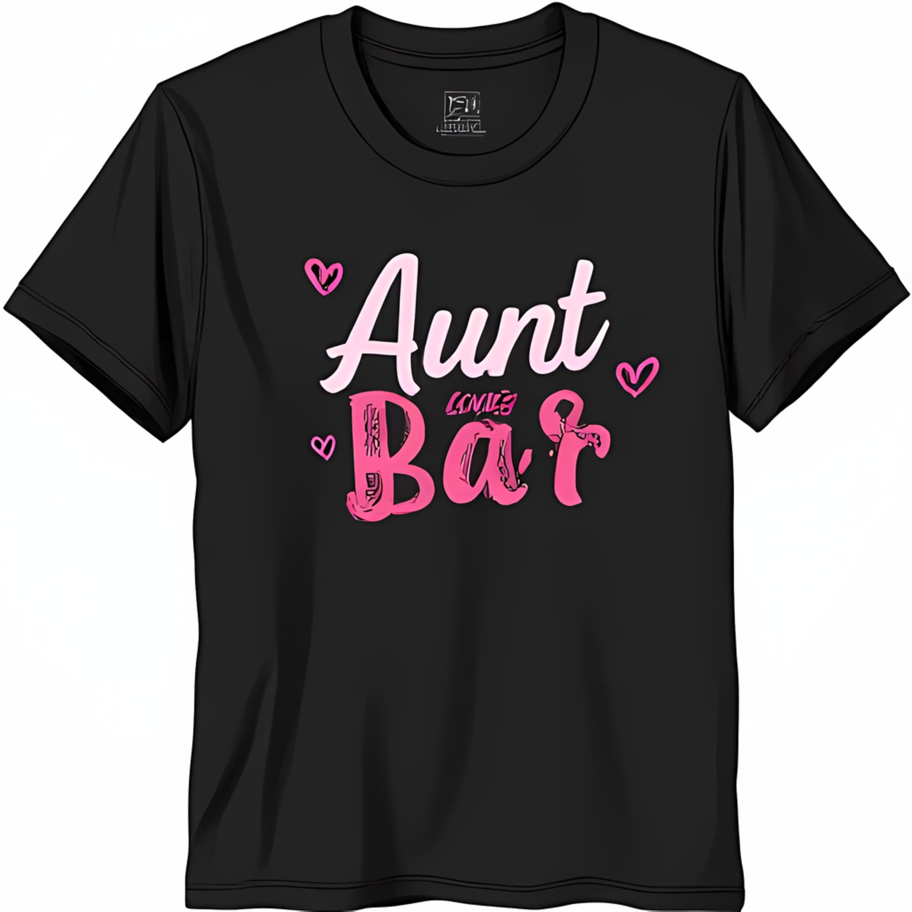 Stylish Black T-Shirt with Pink Aunt Bar Script and Heart Graphics ...