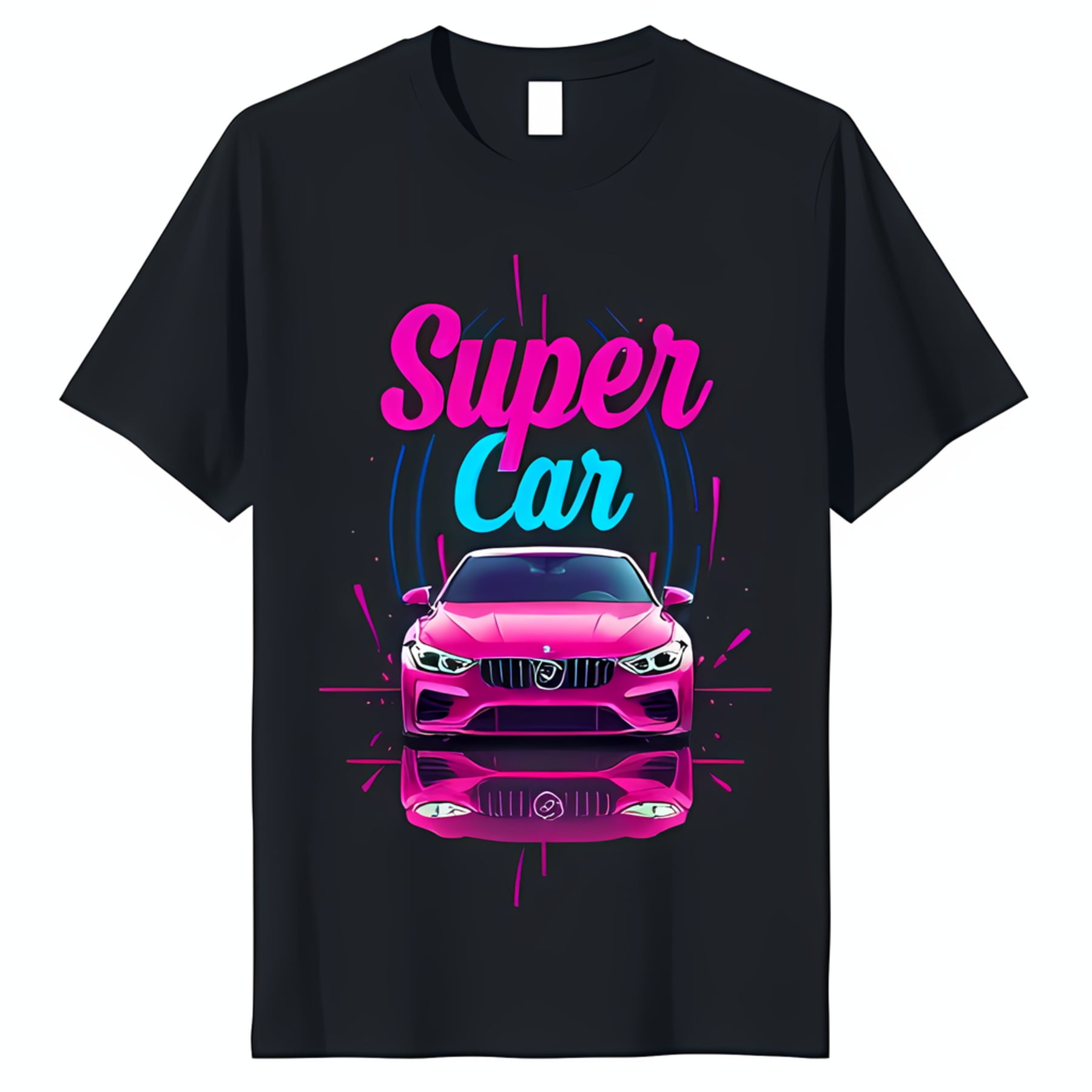 Stylish Black T-Shirt with Pink Car Graphic & 'Super Car' Text for Car ...