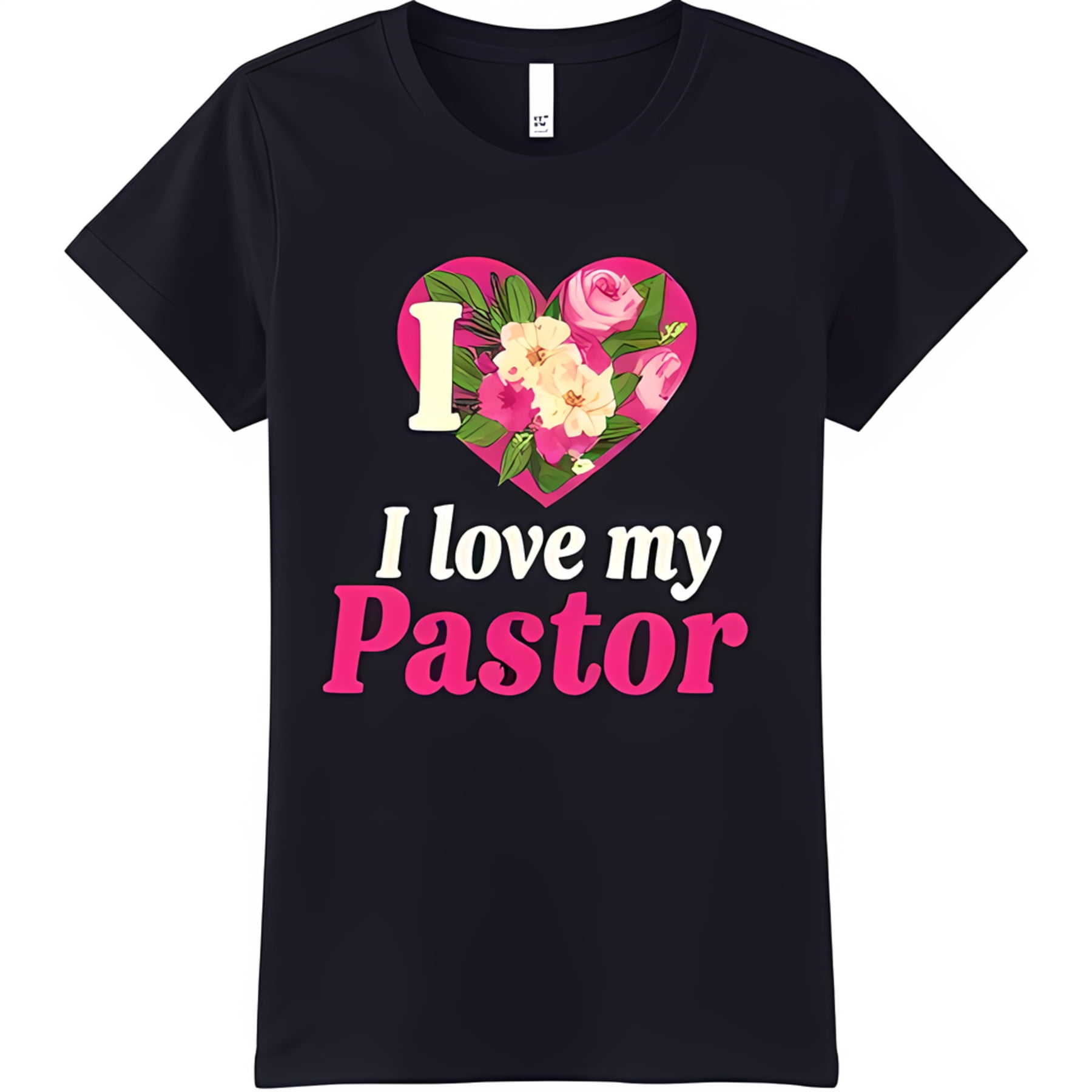 Stylish Black T-Shirt with Pink Heart Floral Design & 'I Love My Pastor ...
