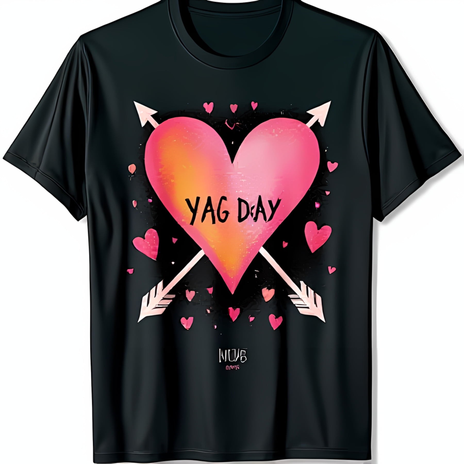Stylish Black T-Shirt with Pink Heart Graphic and Arrows YAG DAY Design ...