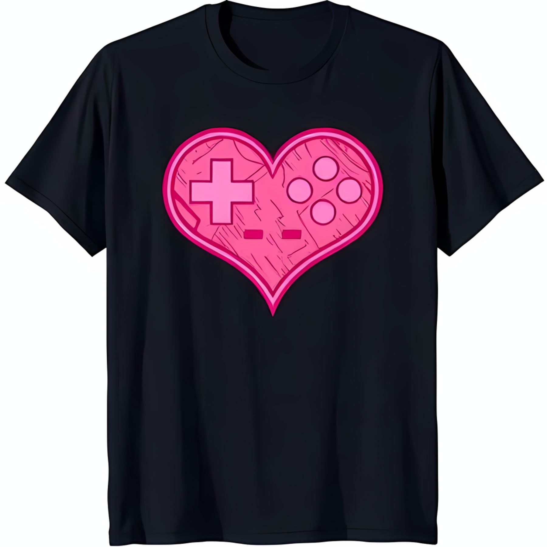 Stylish Black T-Shirt with Pink Heart Shaped Controller Design ...