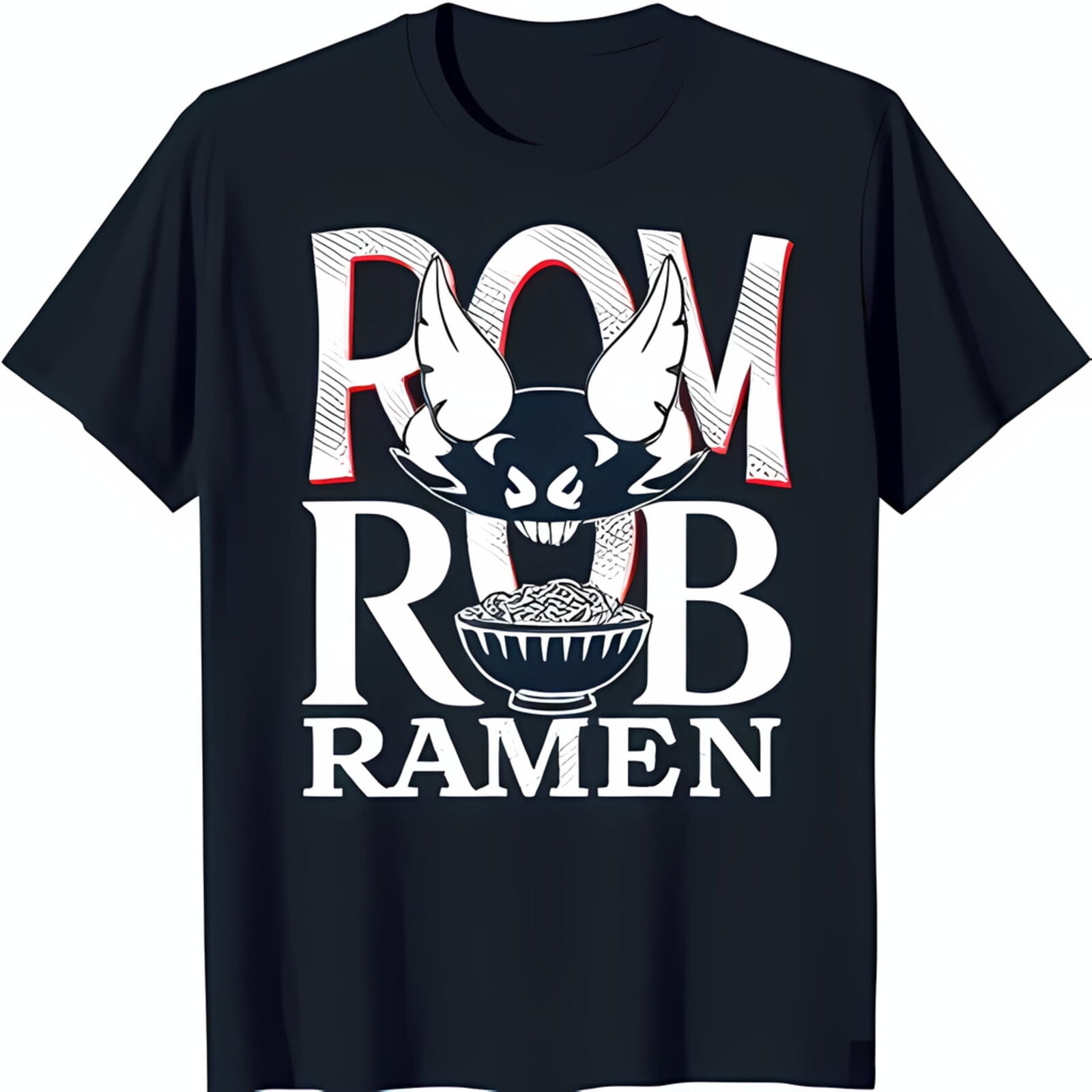 Stylish Black T-Shirt with 'ROM ROB RAMEN' Design & Ramen Graphic - Walmart.com