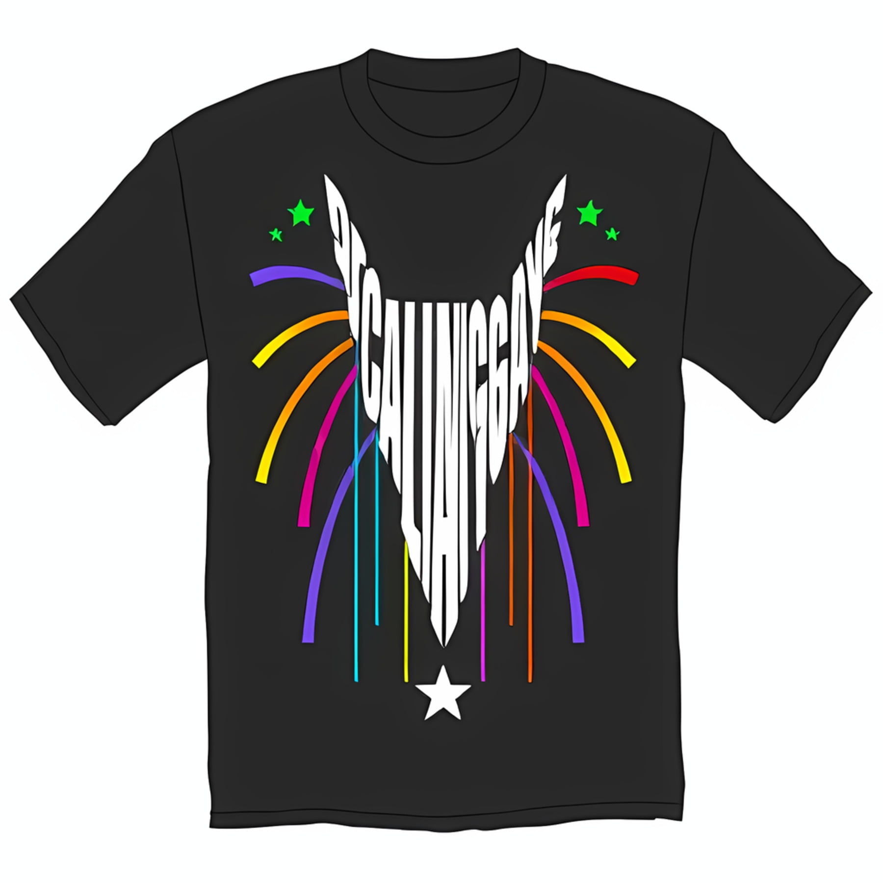 Stylish Black T-Shirt with Rainbow Firework Design & 'CALUNNGAY' Print ...