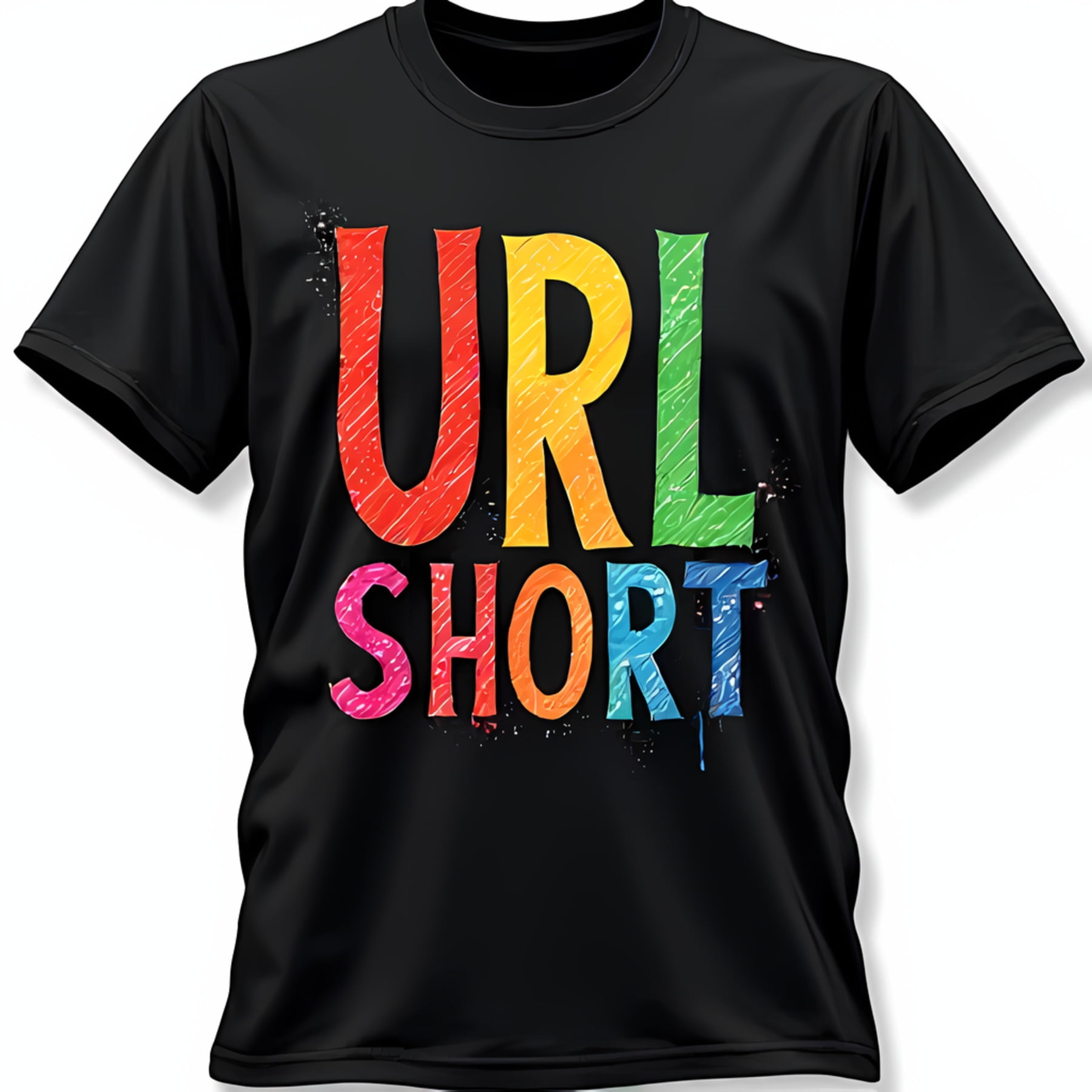 Stylish Black T-Shirt with Rainbow URL SHORT Splattered Graphic ...