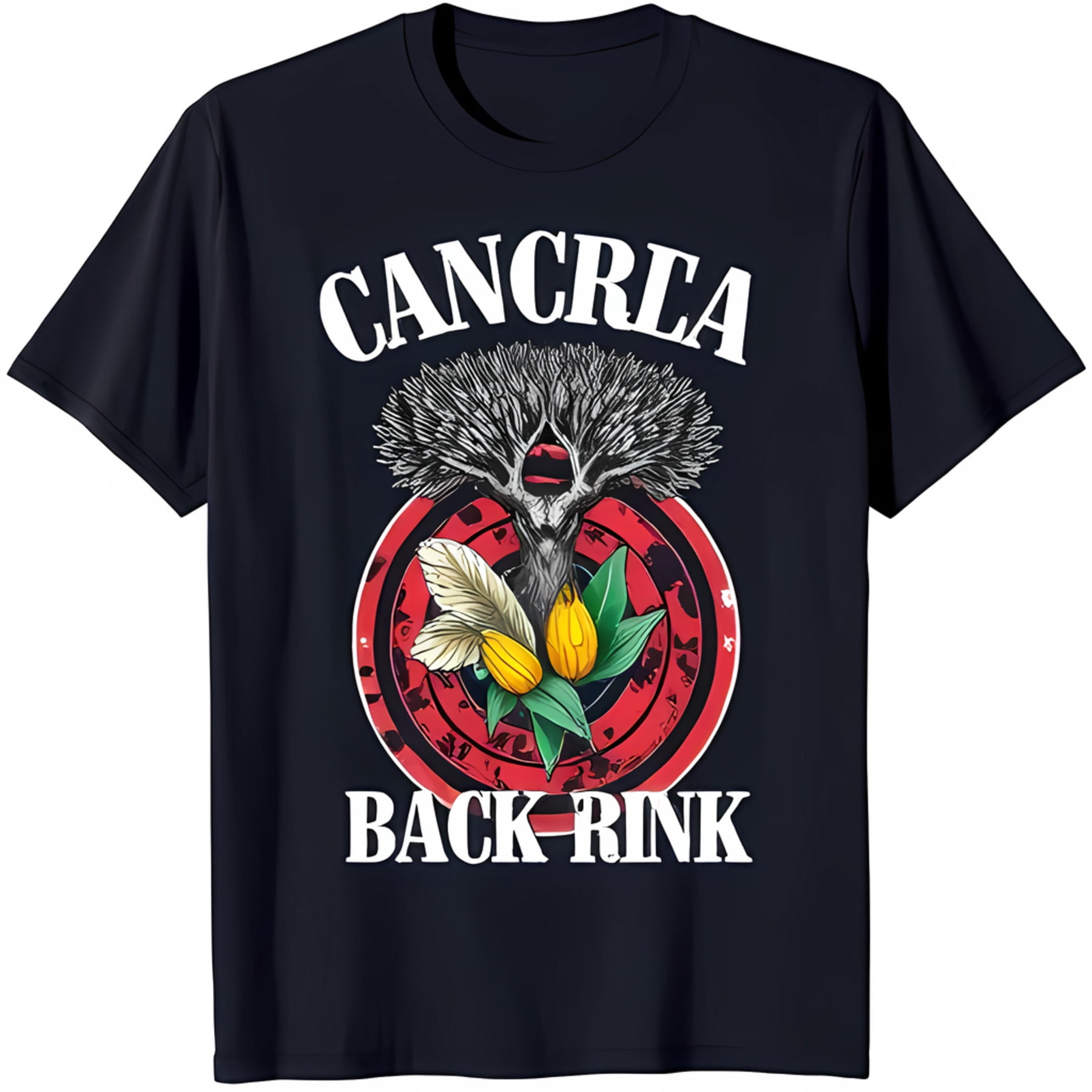 Stylish Black T-Shirt with Red and White Target Graphic & Tree Design ...