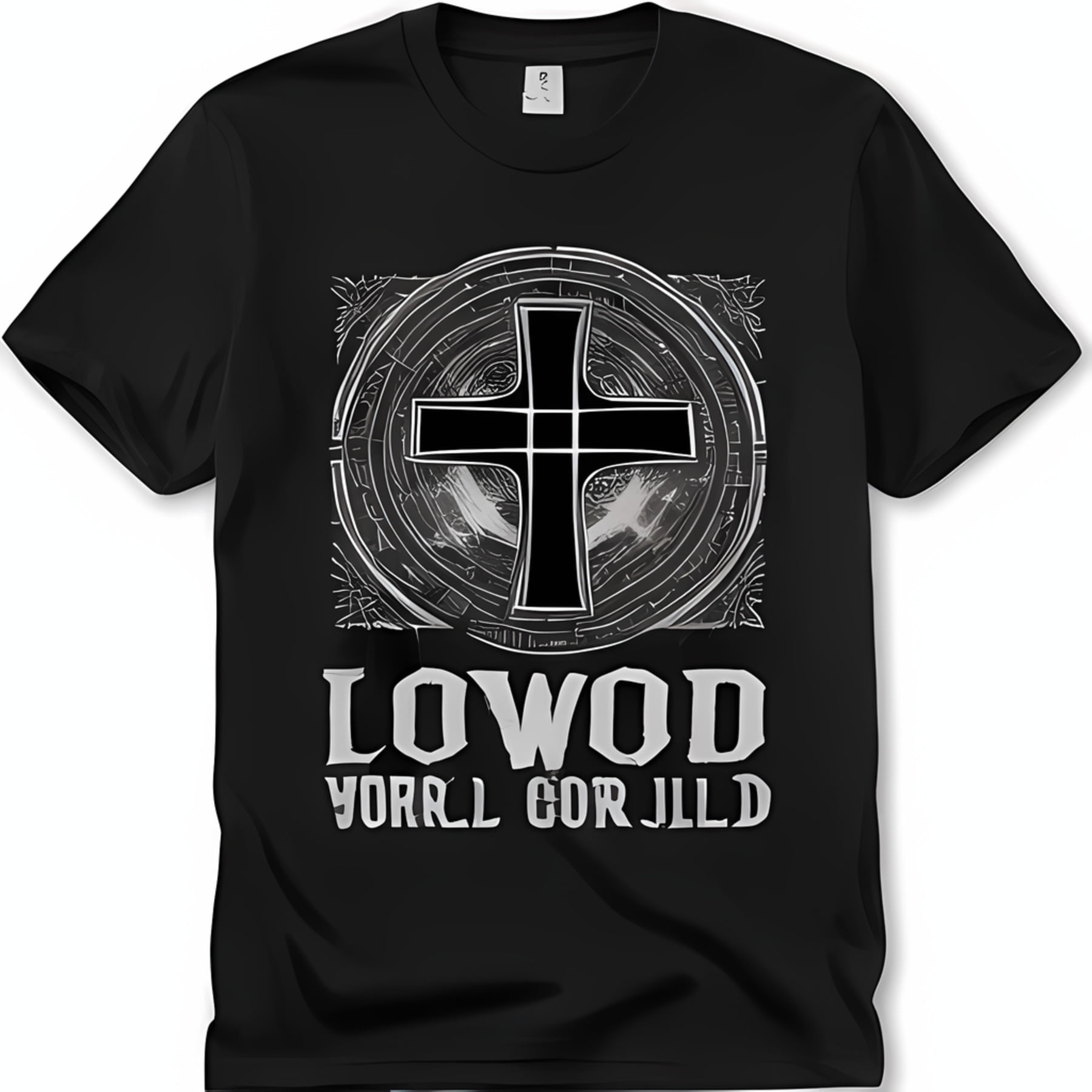 Stylish Black T-Shirt with Silver Cross Graphic & Intricate Design ...