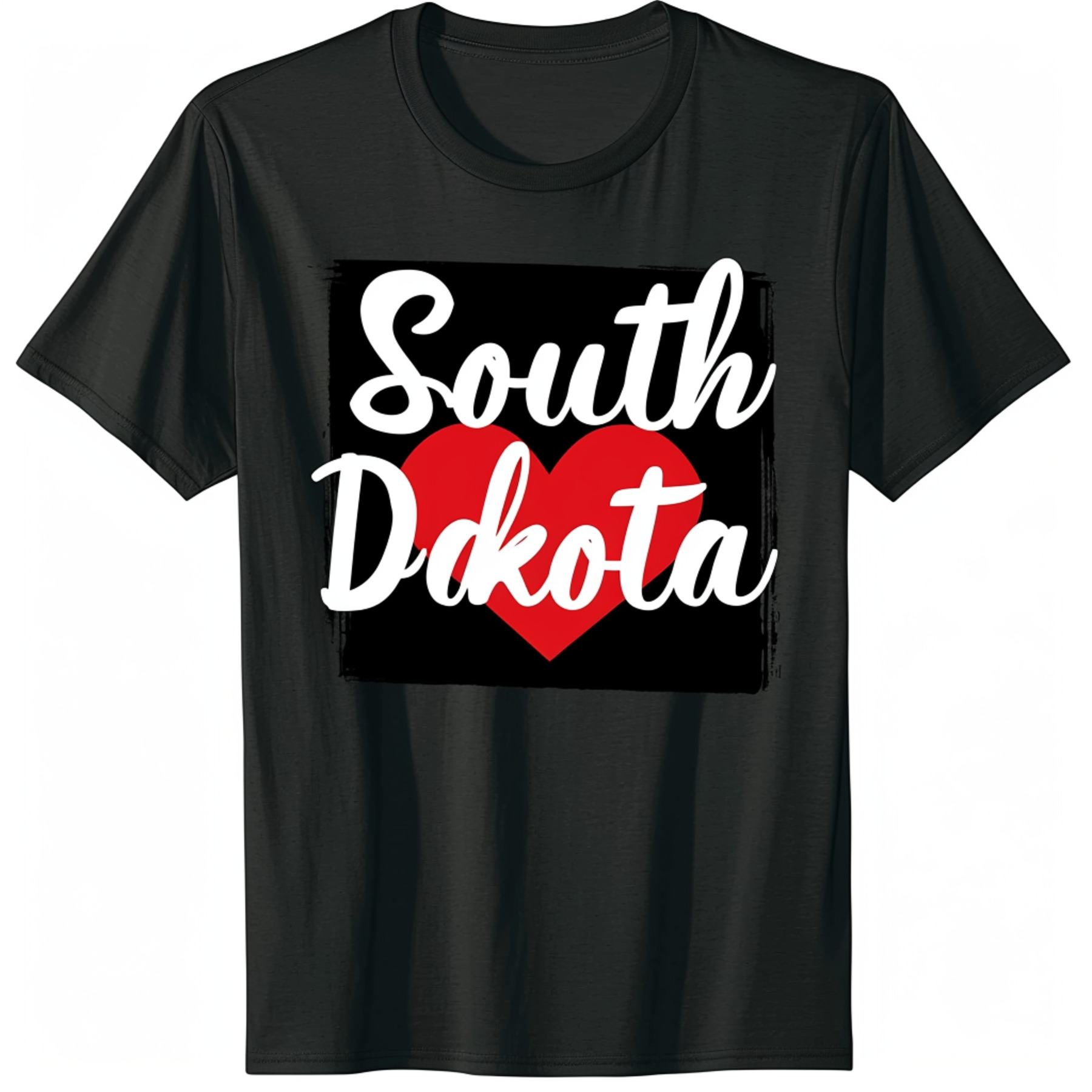 Stylish Black T Shirt with 'South ' in White Cursive Font & Heart ...