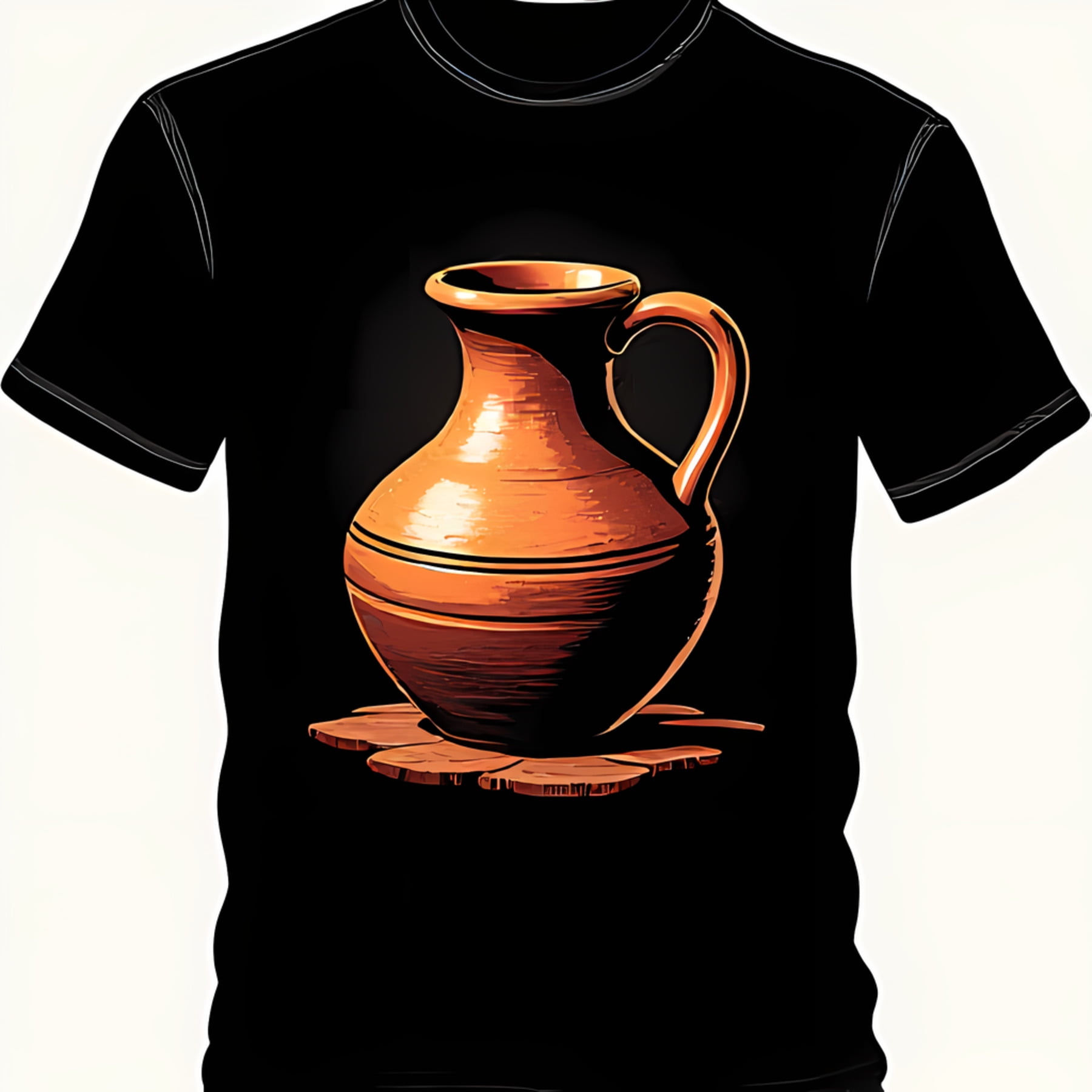 Stylish Black T-Shirt with Terracotta Pitcher Graphic Rustic Design ...