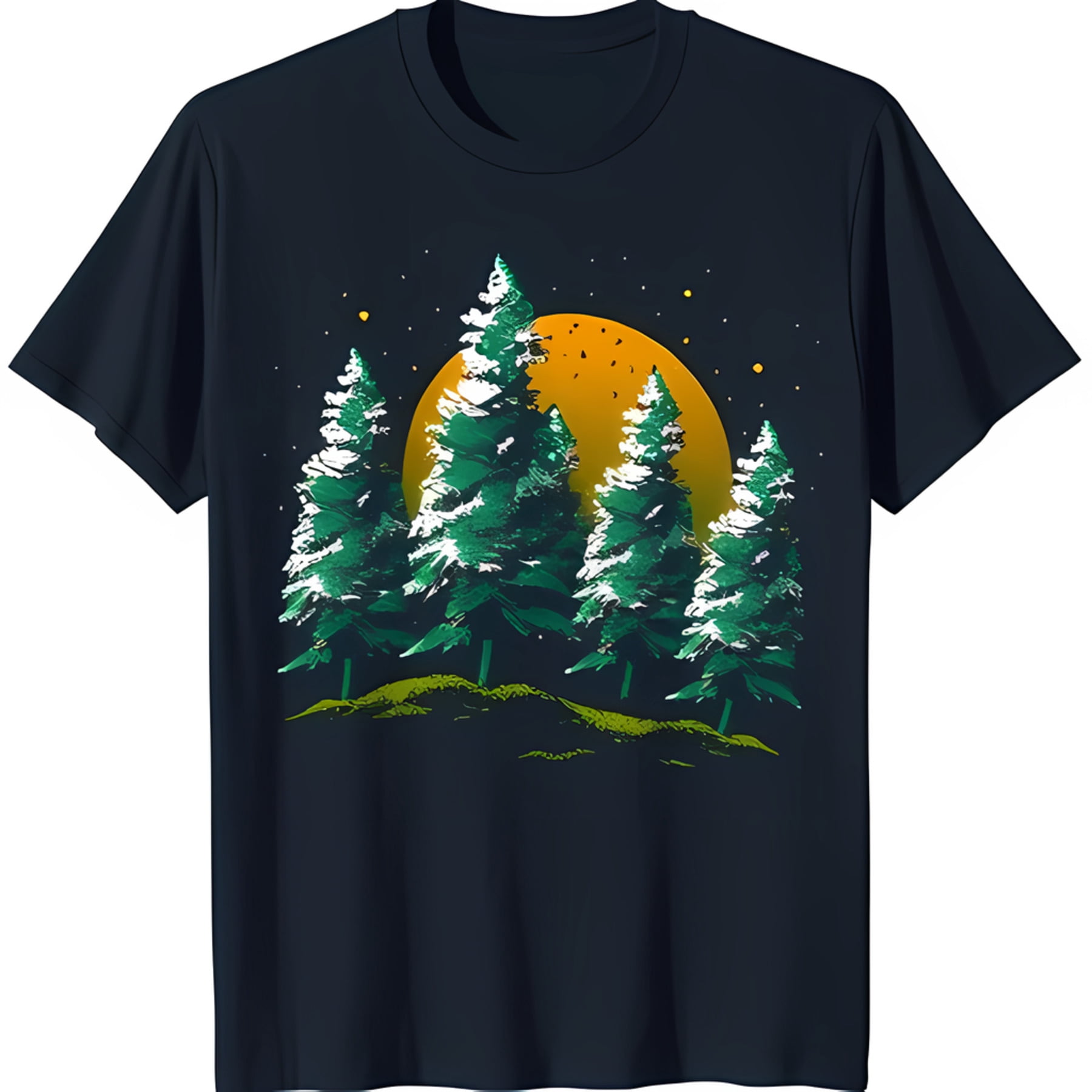 Stylish Black T-Shirt with Trees Graphic Against Sunset Sky - Walmart.com