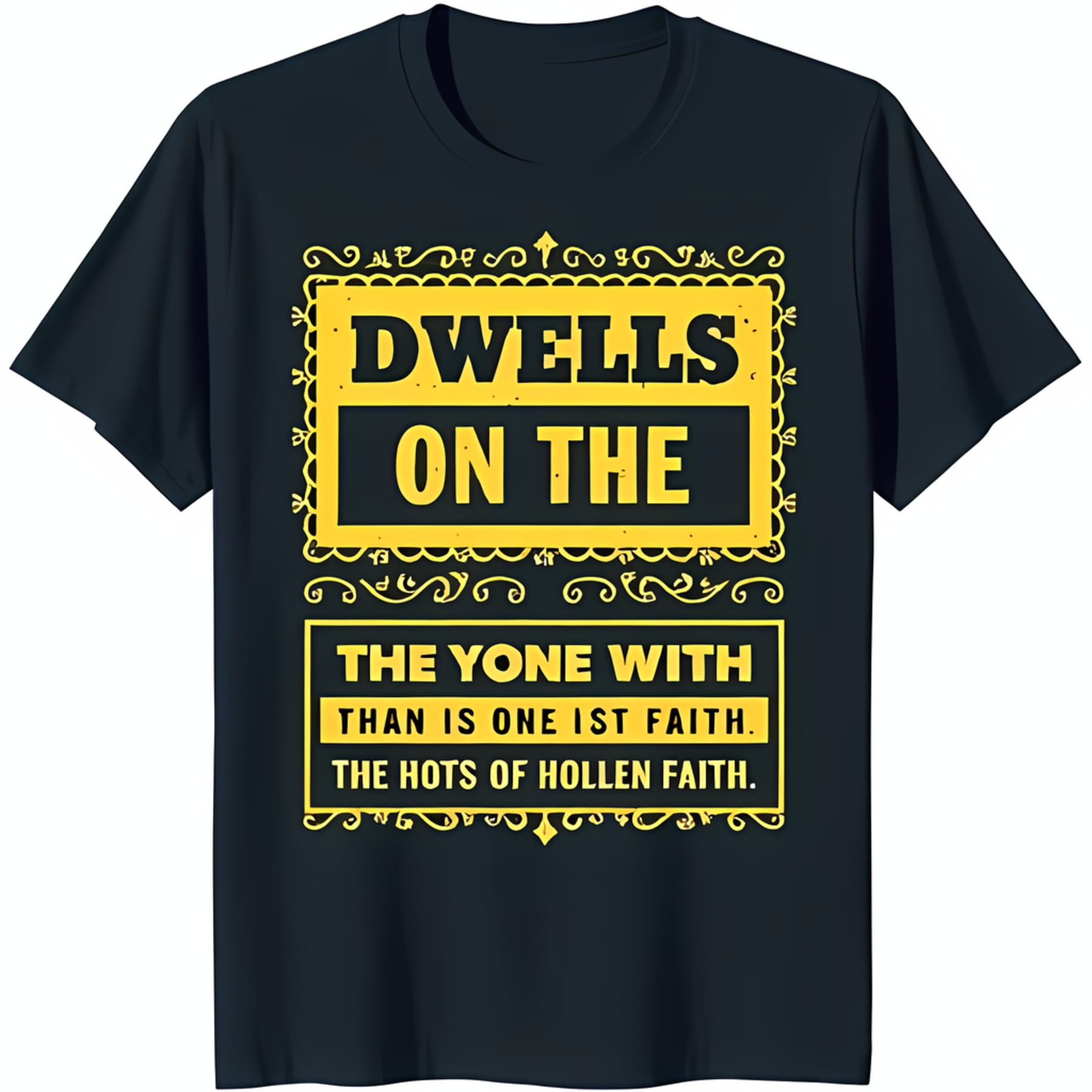 Stylish Black T-Shirt with Unique Chest Graphic: 'Dwells On The Yone ...