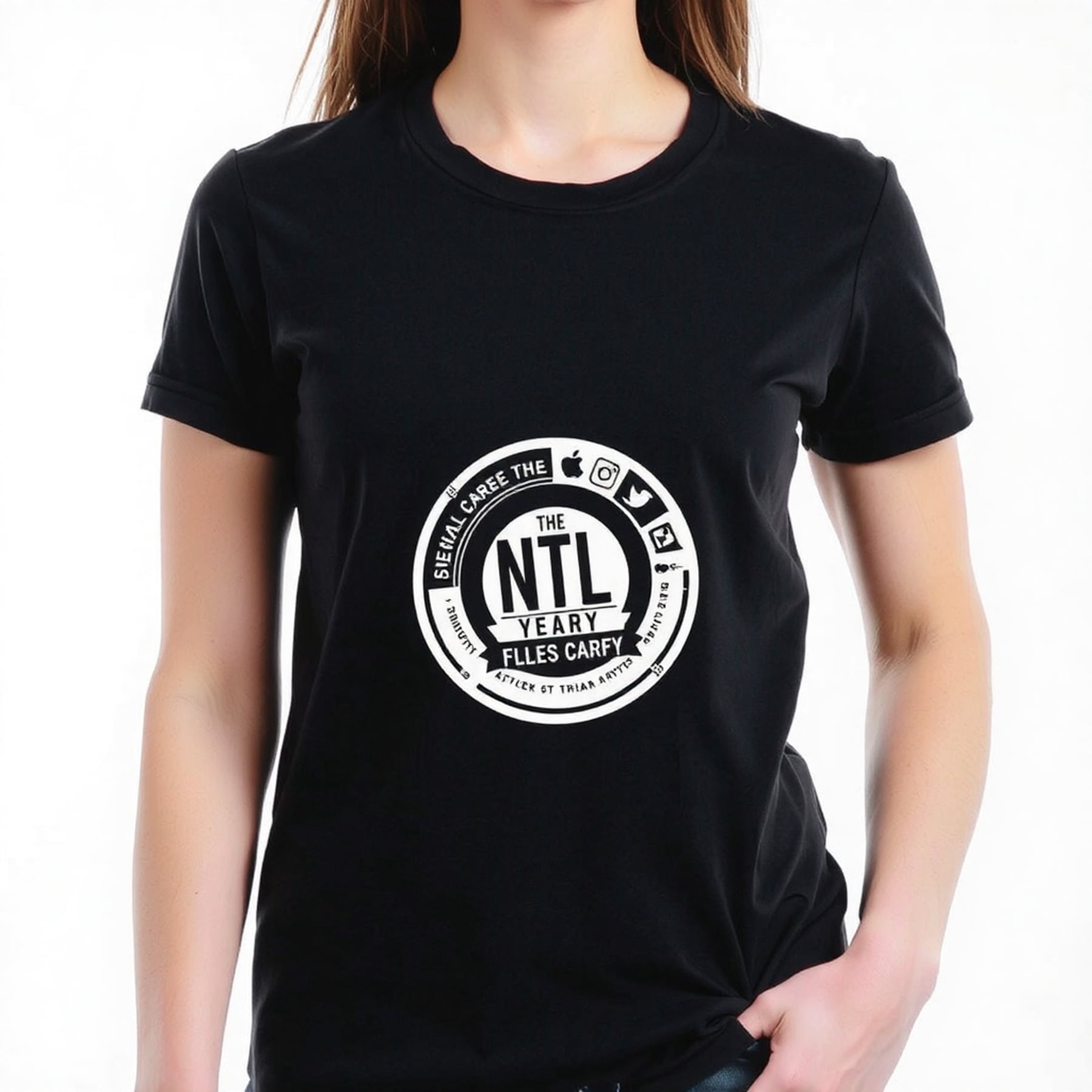 Stylish Black T-Shirt with Unique Circular Graphic Design & Social ...