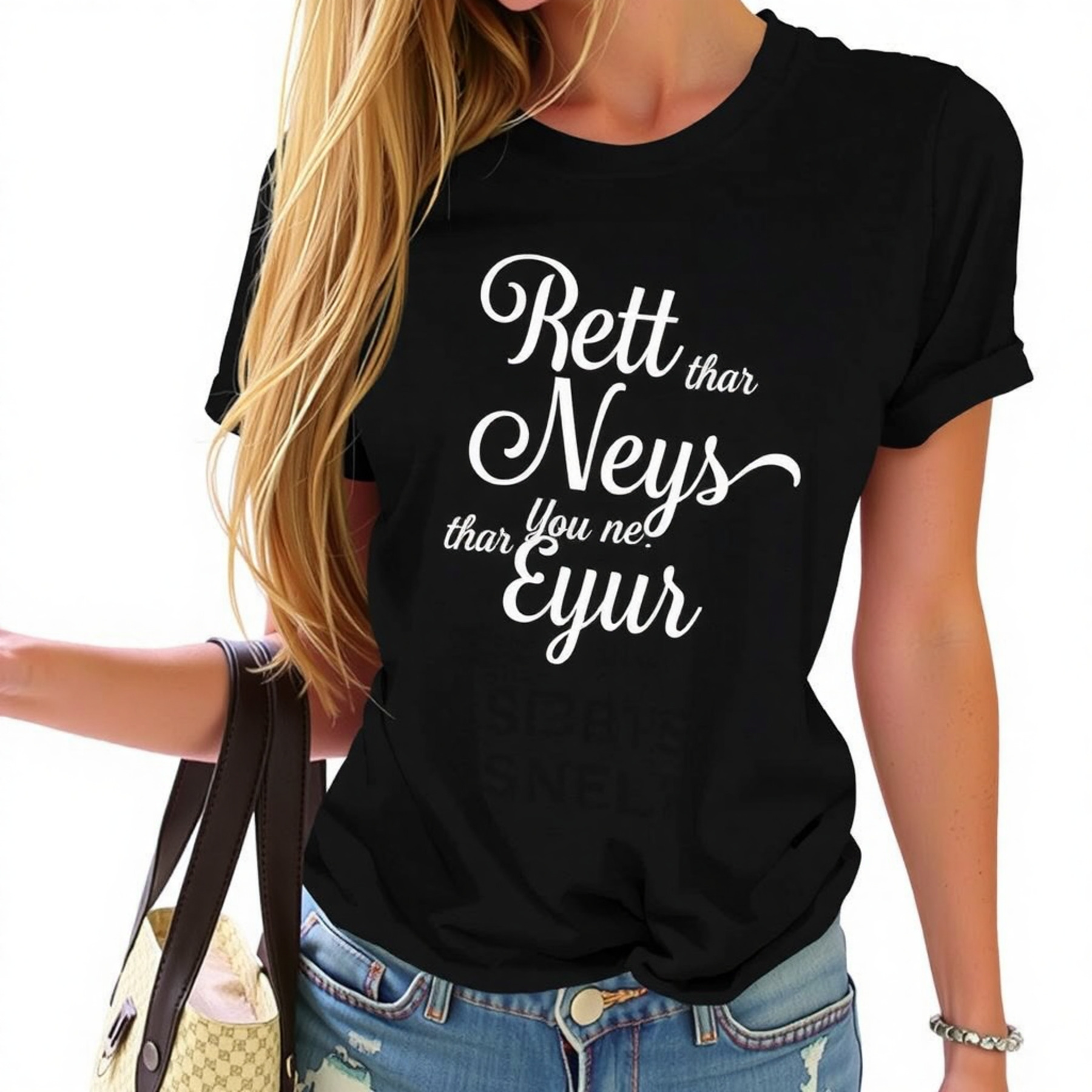 Stylish Black T-Shirt with Unique Cursive Phrase Perfect Casual Wear ...